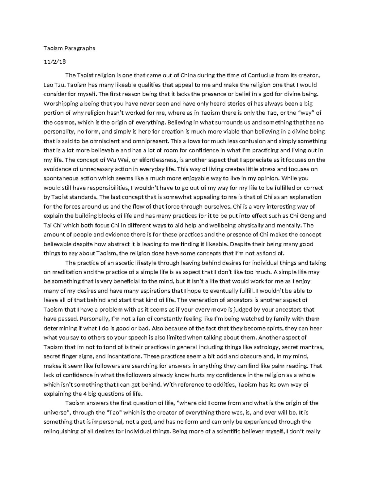 Taoism Paragraphs - Summary Comparative Religion - Taoism Paragraphs 11 ...