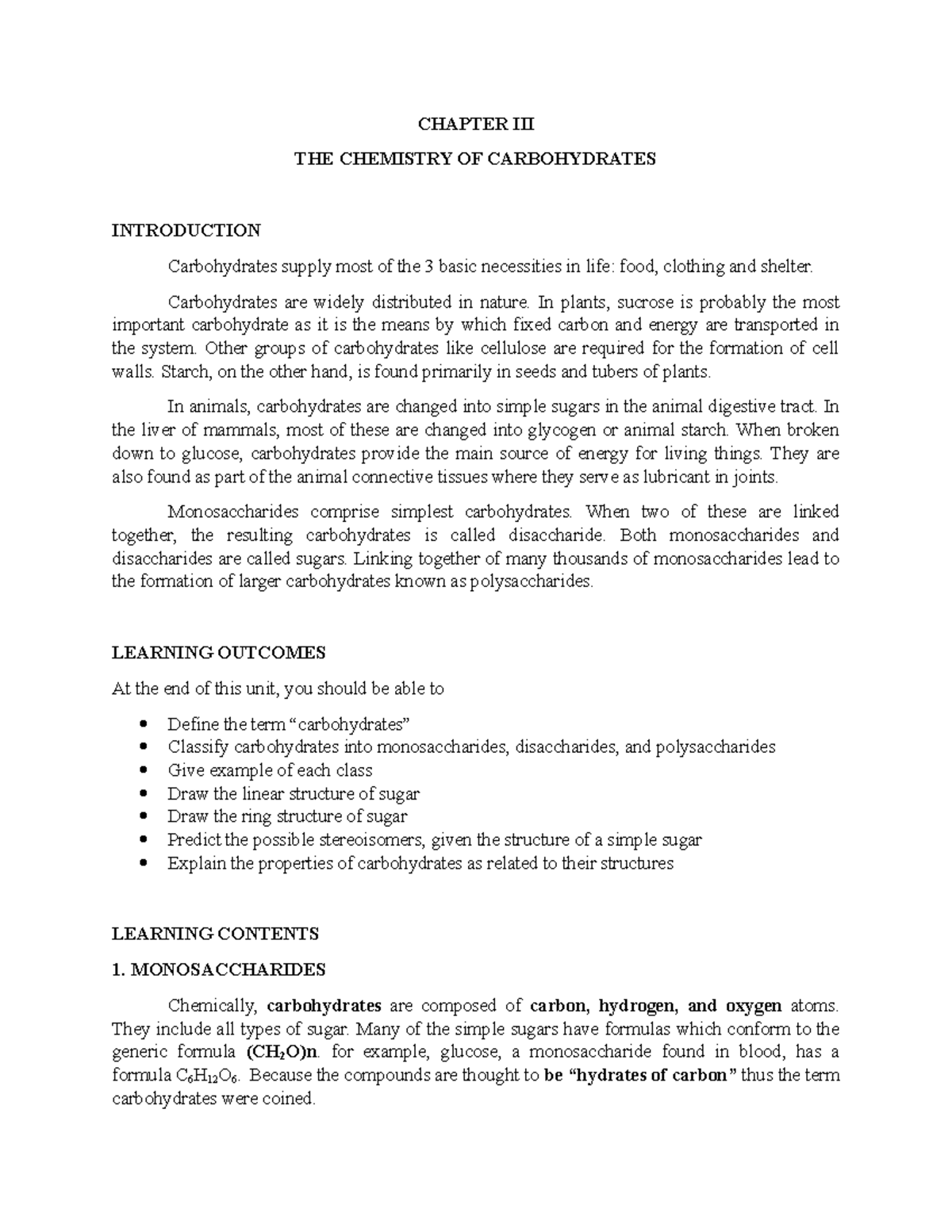 Module-3 - Biochemistry - CHAPTER III THE CHEMISTRY OF CARBOHYDRATES ...