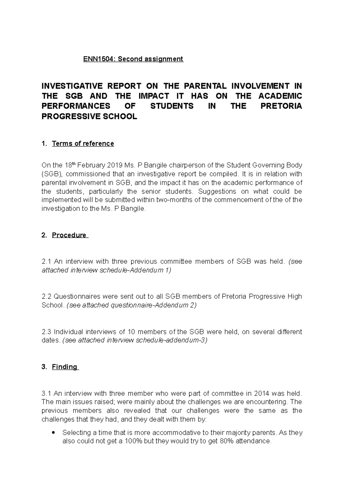 Tumiso ENN - Grade: 70 - ENN1504: Second assignment INVESTIGATIVE ...