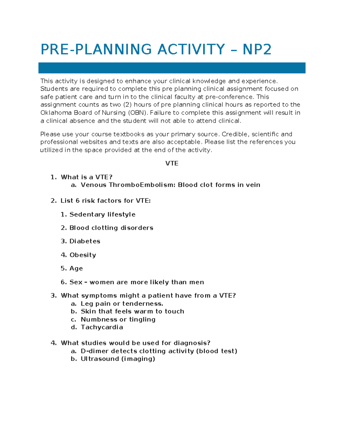 Pre-Plan VTE Propylaxis - PRE-PLANNING ACTIVITY – NP This activity is ...