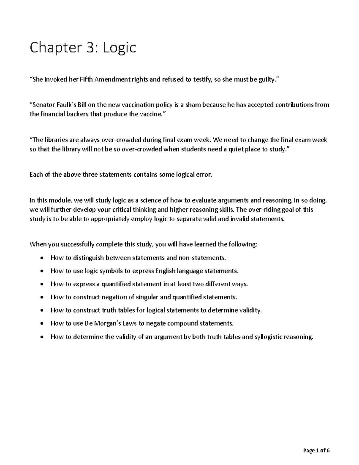 Chapter 3 Section 1 - Chapter 3: Logic ͞She inǀoked her Fifth Amendment rights and refused to ...