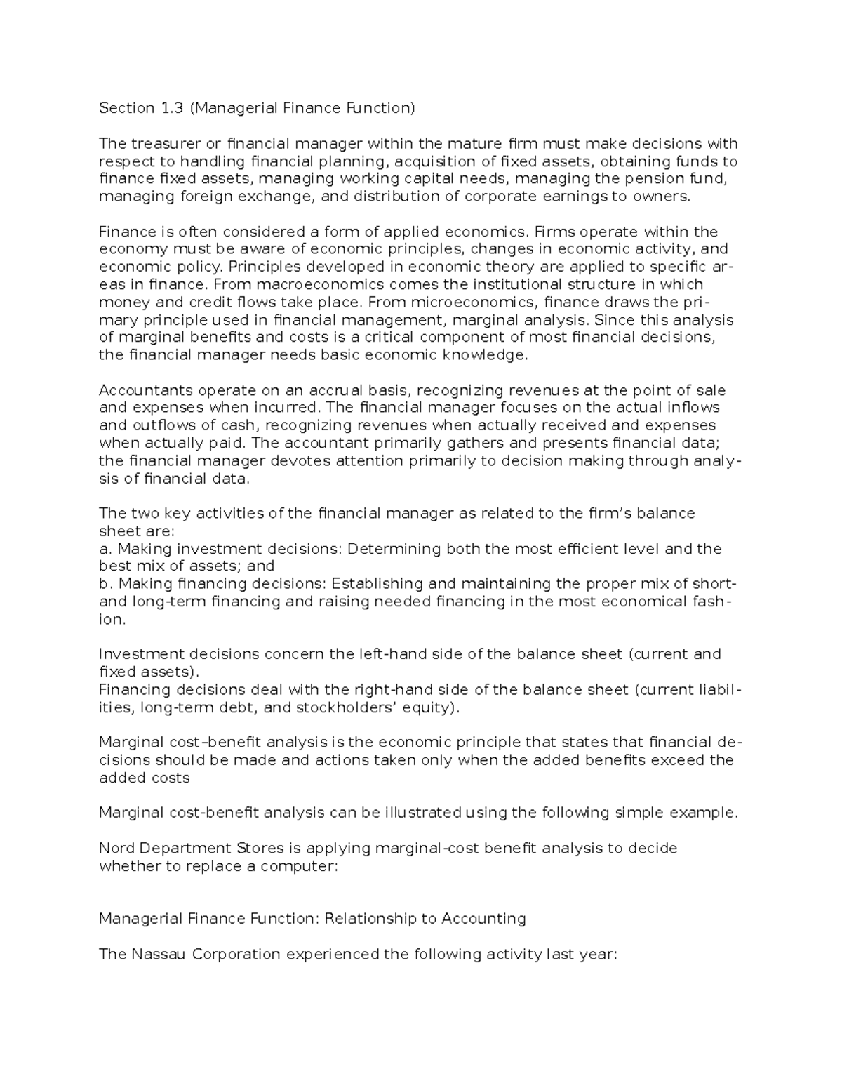 Chapter 1 4 Notes Section 1 Managerial Finance Function The Treasurer Or Financial Manager