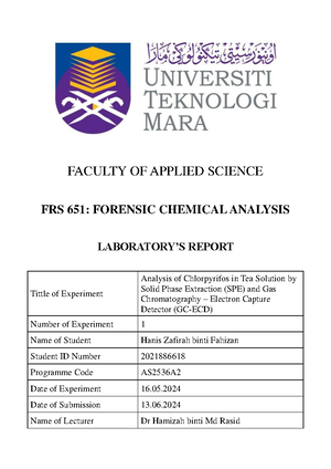 Lab Report FRS581 Forensic Fiber Analysis - FACULTY OF APPLIED SCIENCES ...