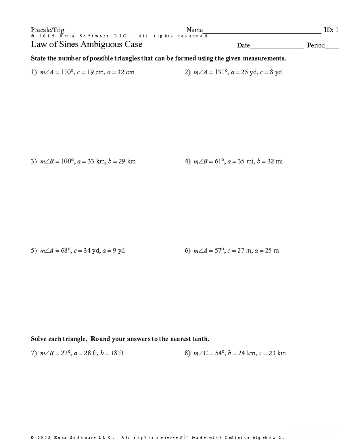 Ambiguous Case of Sine - Worksheet 2 - ©x a 2 d 0 N 1 y 5 m \K\uOt_aQ ...