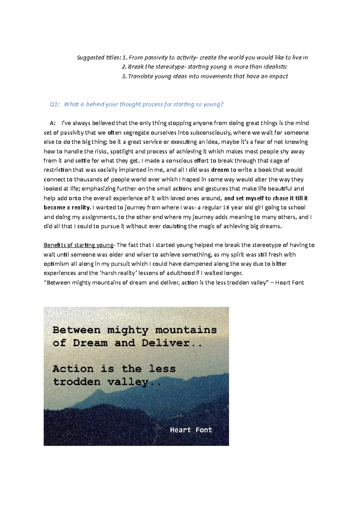 Tutorial work - 3 - Q and A's for revision - Suggested titles: 1. From ...