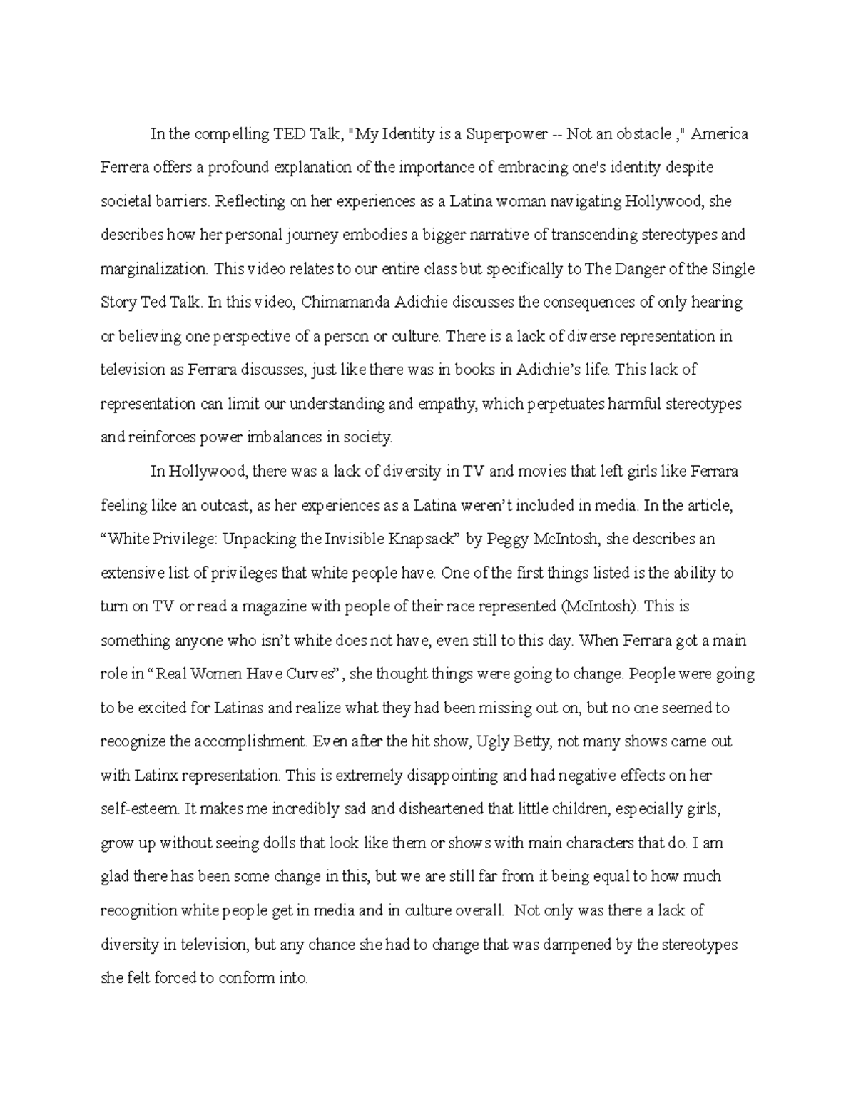 Reflection on TED Talk America Ferrera My Identity is a superpower not an obstacle - In the ...