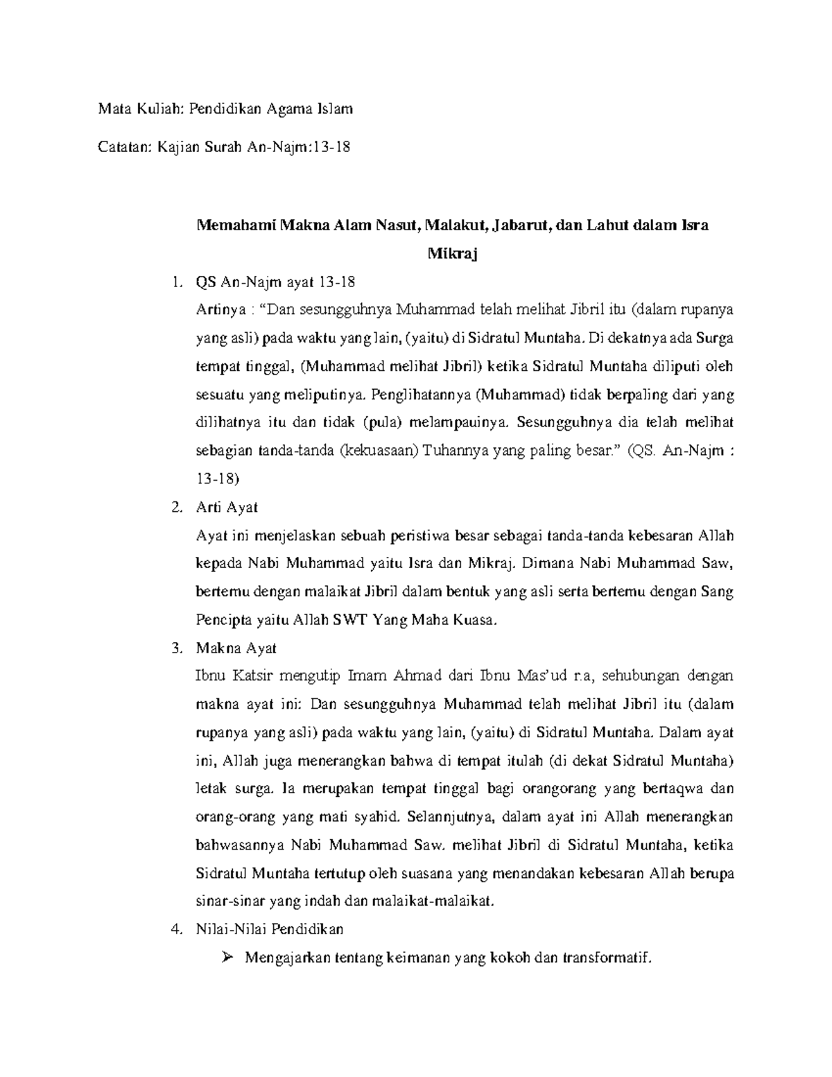 Kajian Surah An-Najm 13-18 - Mata Kuliah: Pendidikan Agama Islam ...