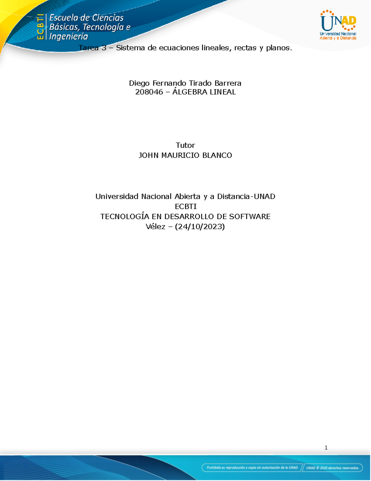 Algebra linial - nada - Tarea 3 – Sistema de ecuaciones lineales ...