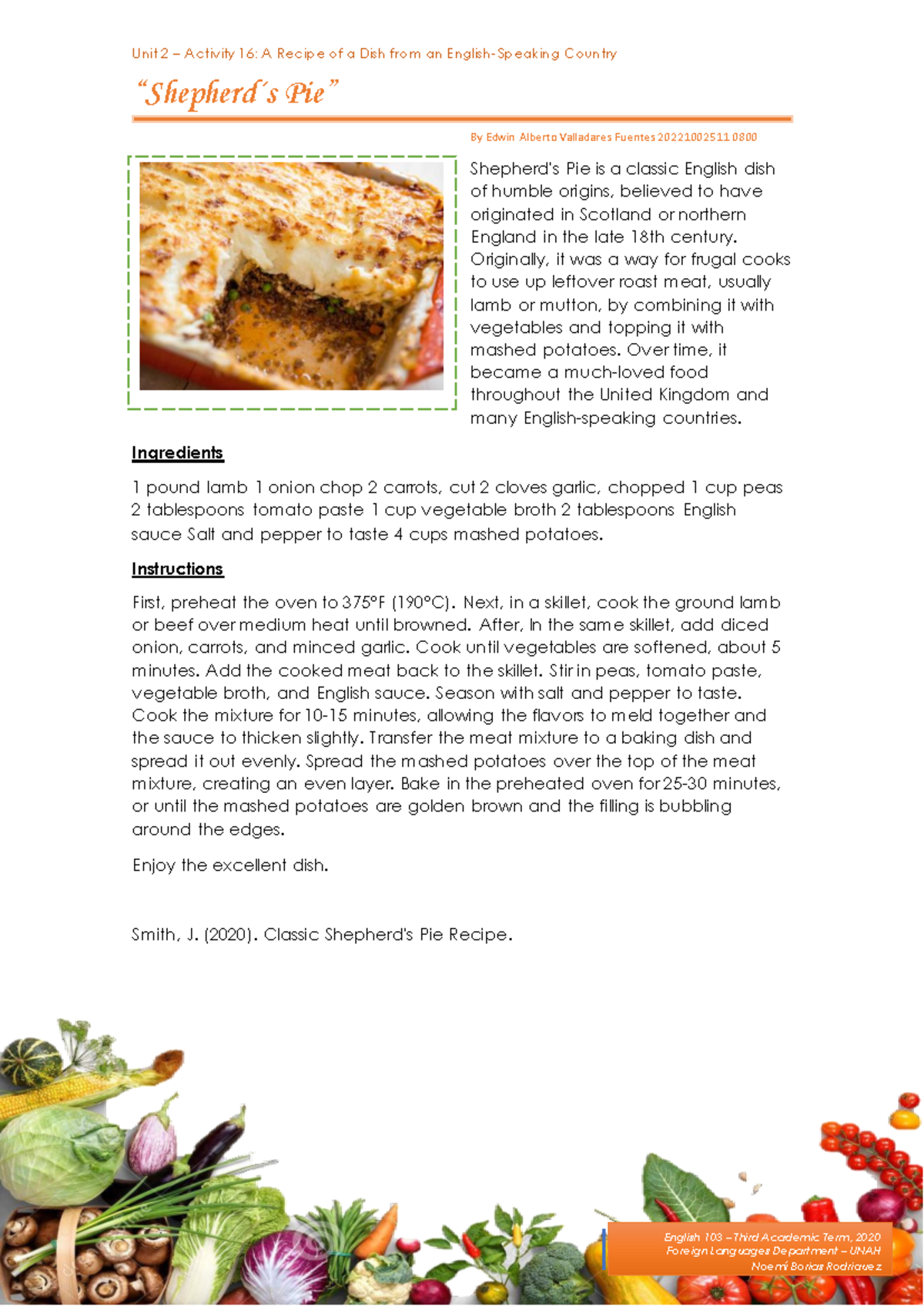 A recipe from an English-speaking country - Unit 2 – Activity 16: A ...