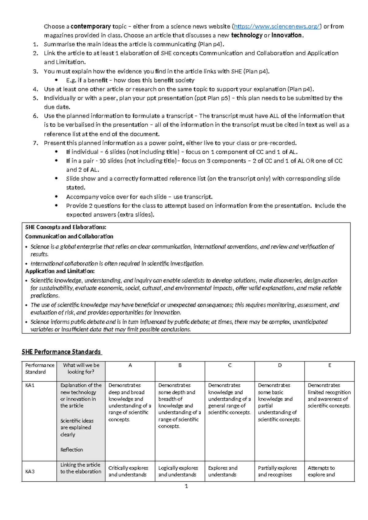 Science SHE plan - SHE plan - Choose a contemporary topic – either from ...