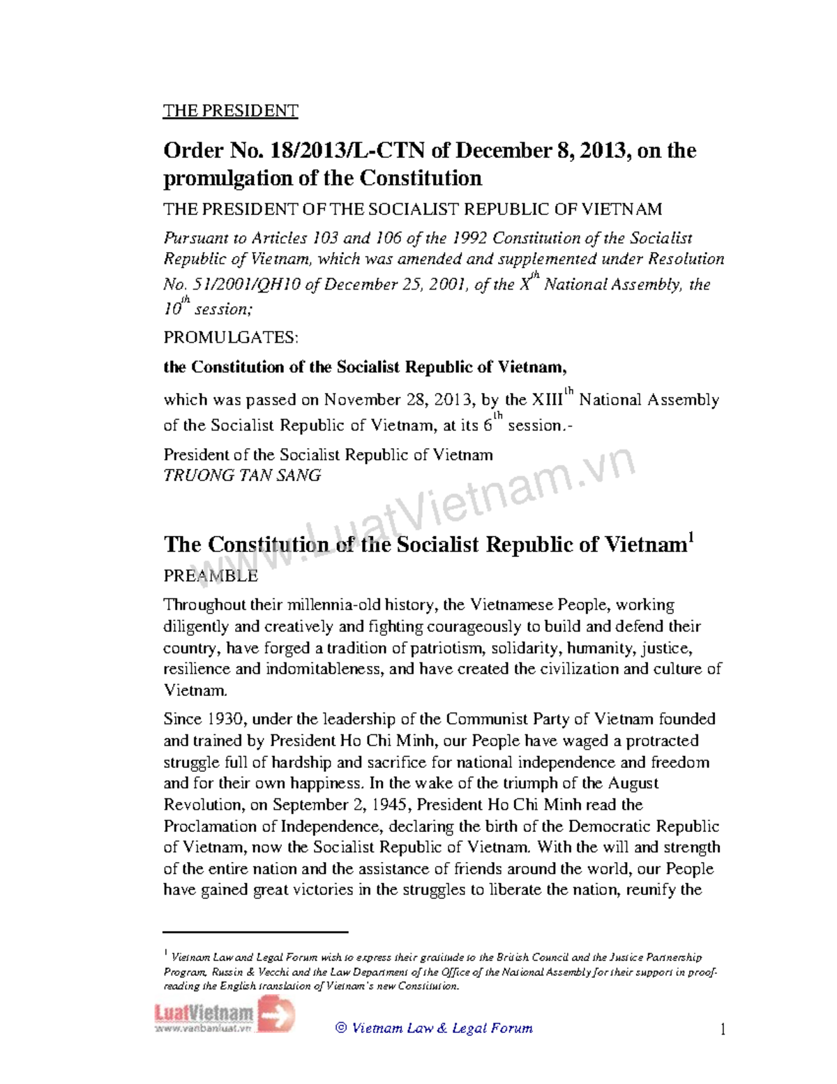 Constitution 2013 (eng) - THE PRESIDENT Order No. 18/2013/L-CTN of ...