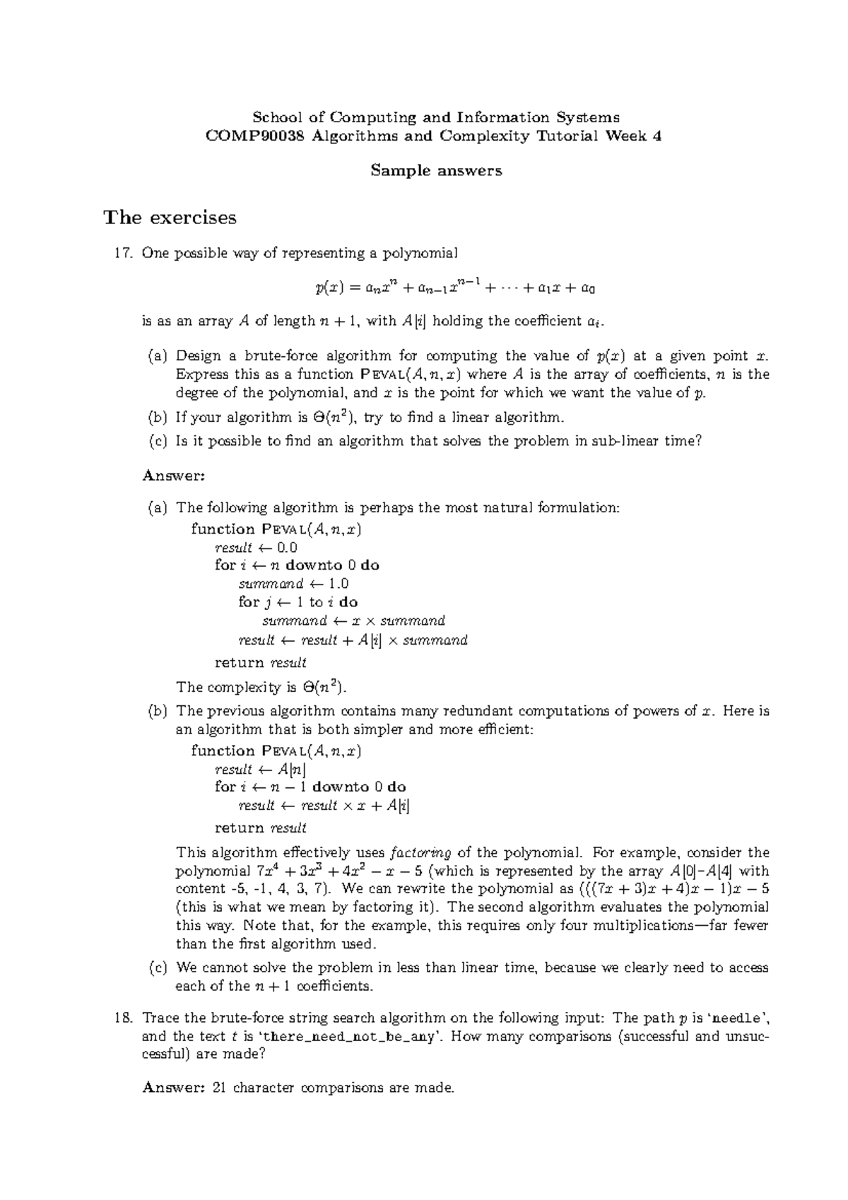 Ans04 Solutions For Tutorial Work School Of Computing And Information Systems Comp90038 4052