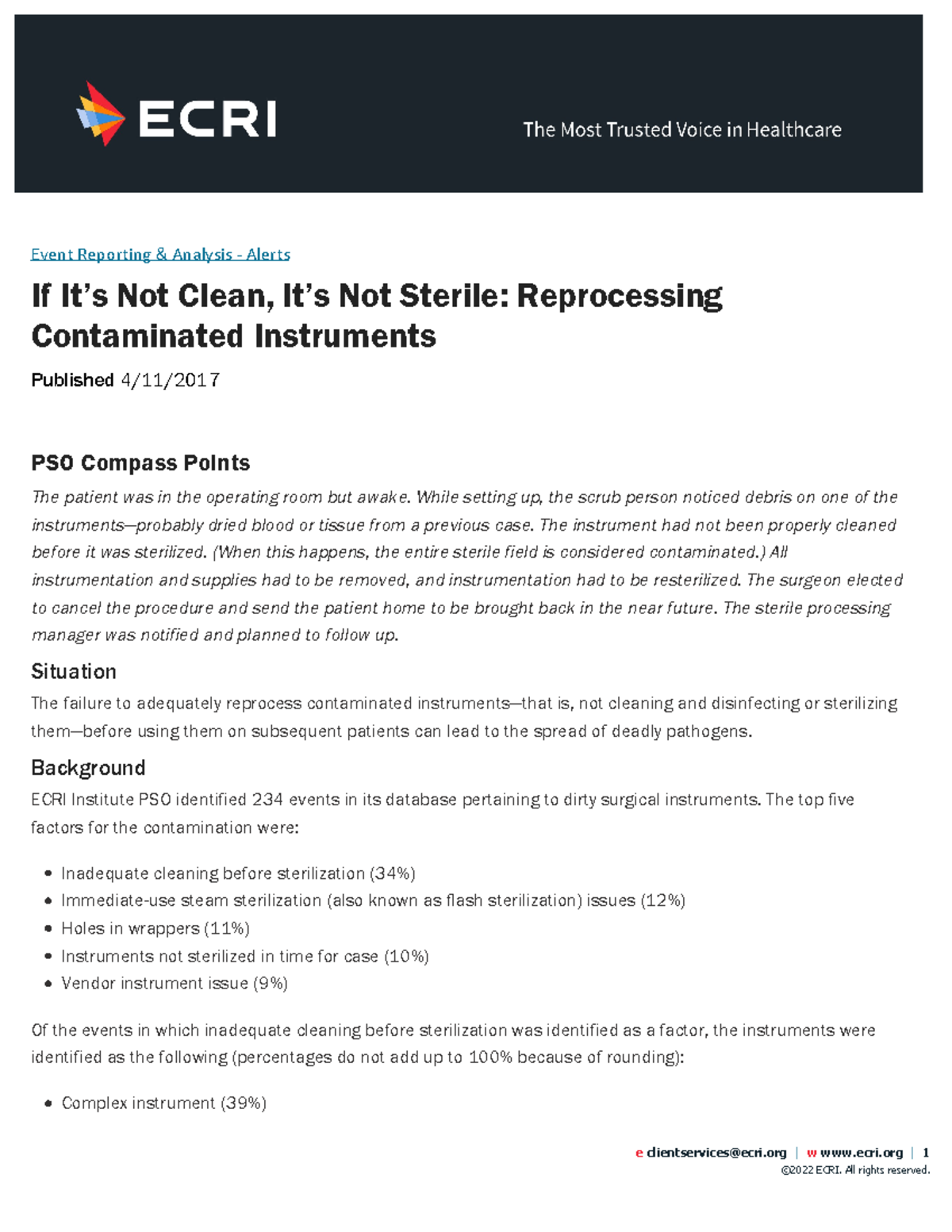 If It’s Not Clean, It’s Not Sterile - Published 4/11/ Event Reporting ...