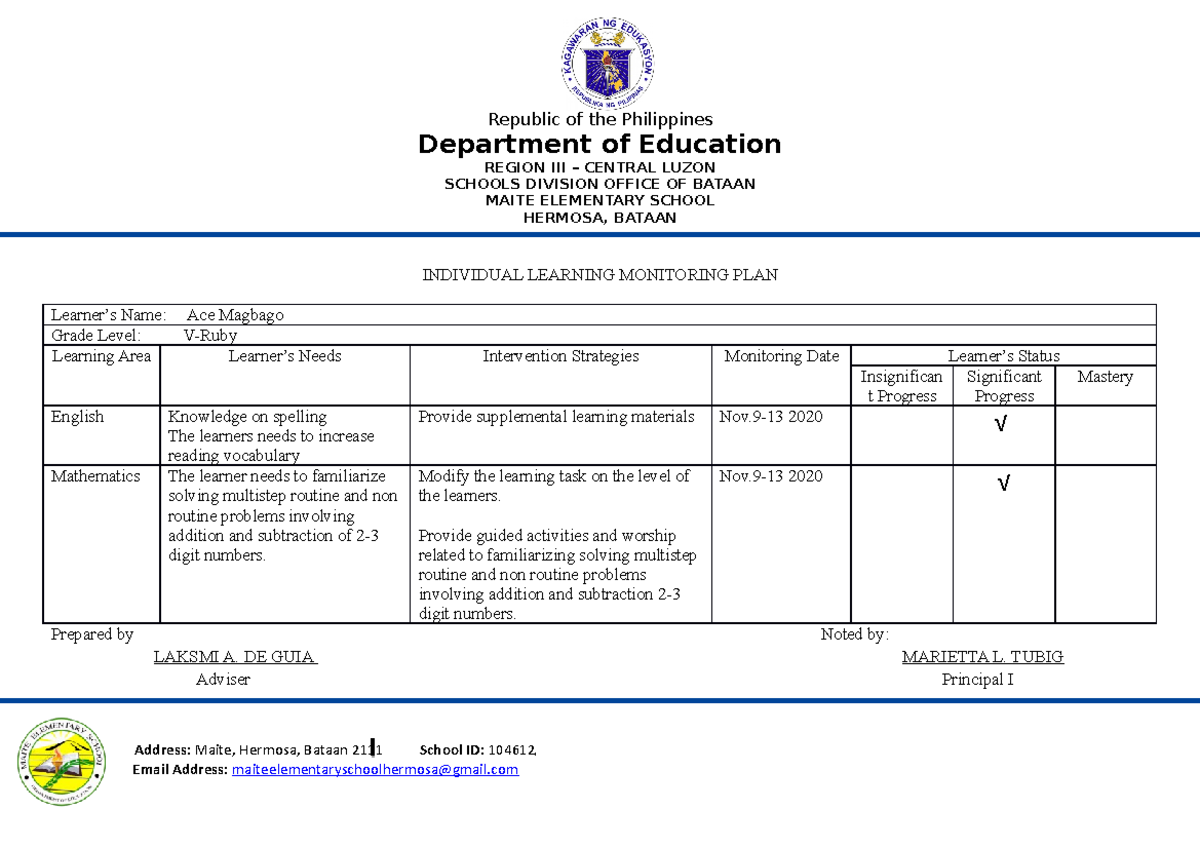 Reading intervention plan grade 5 ruby - Republic of the Philippines ...