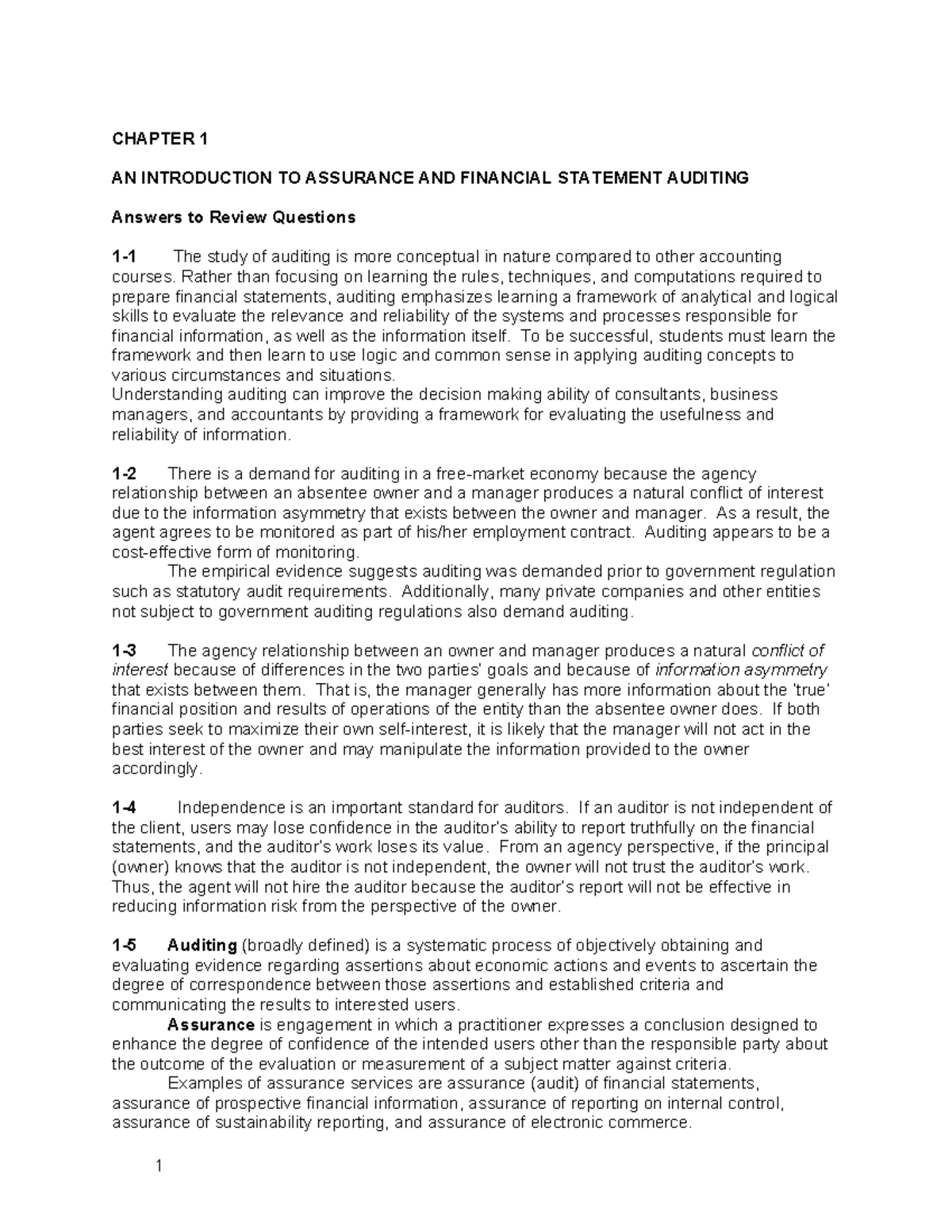 Solutions Chapter 1 20 - CHAPTER 1 AN INTRODUCTION TO ASSURANCE AND FINANCIAL STATEMENT AUDITING ...