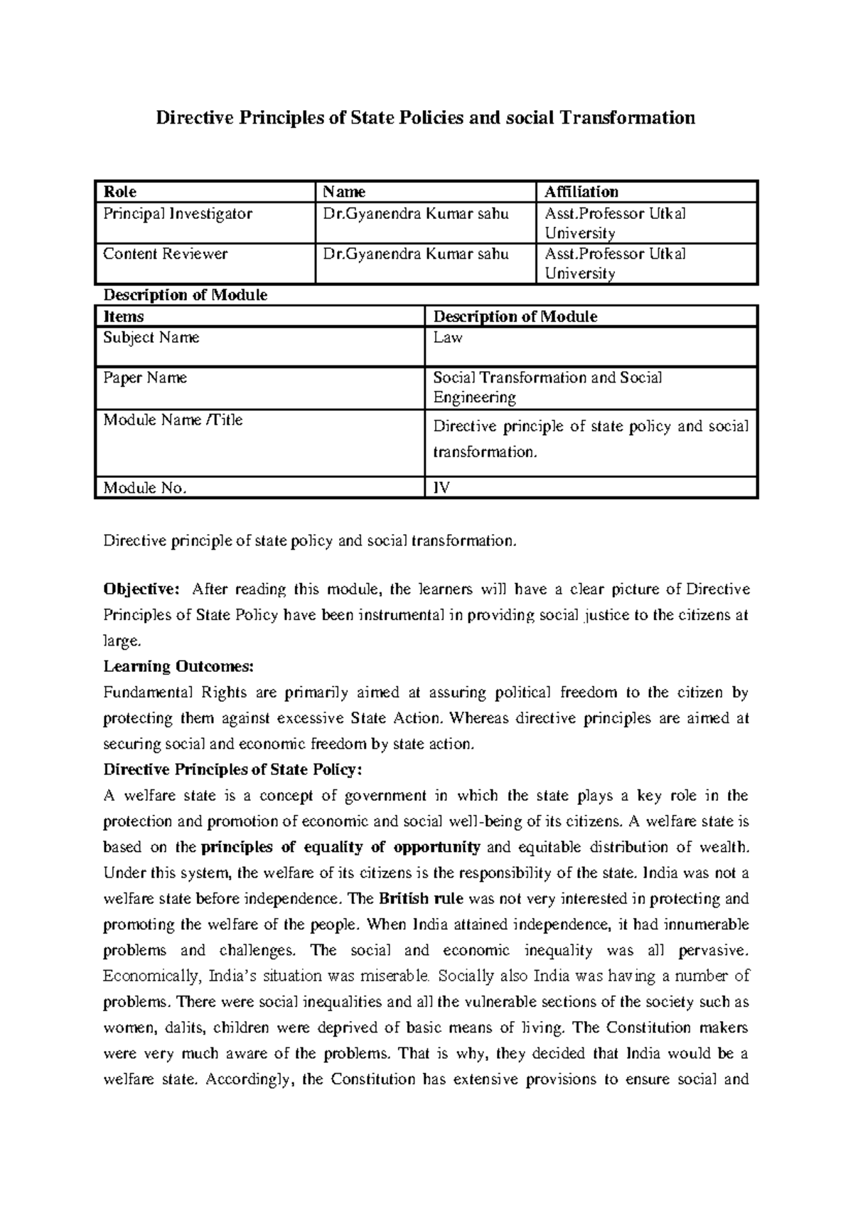 Directive Principles of State Policies and social Transformation ...