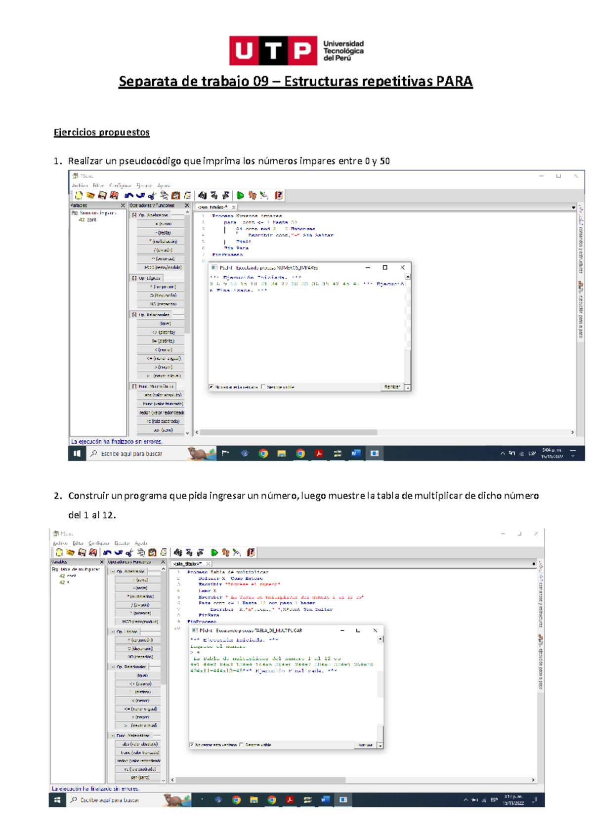 Separata 09 Unidad 03 - Separata de trabajo 09 – Estructuras repetitivas PARA Ejercicios ...