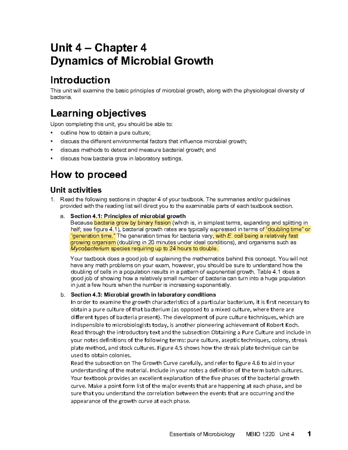 Unit4 9th ed - Essentials of Microbiology MBIO 1220 Unit 4 1 Unit 4 ...