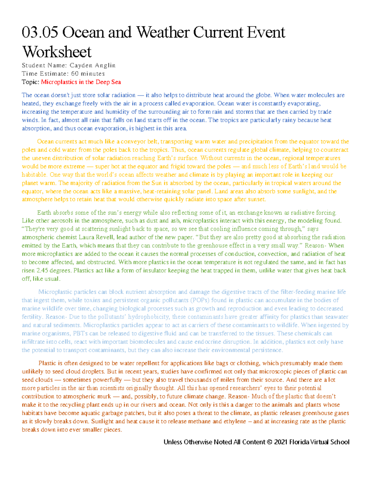 03 05 worksheet - Unless Otherwise Noted All Content © 2021 Florida ...