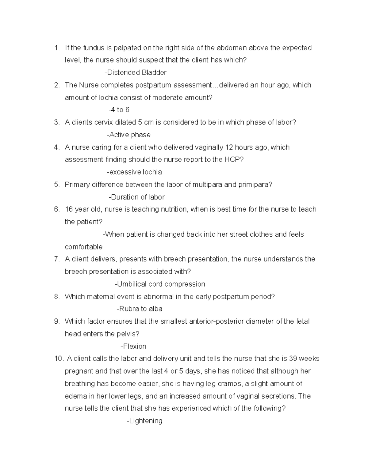 OB EXAM 1 questions - EXAM note - If the fundus is palpated on the ...