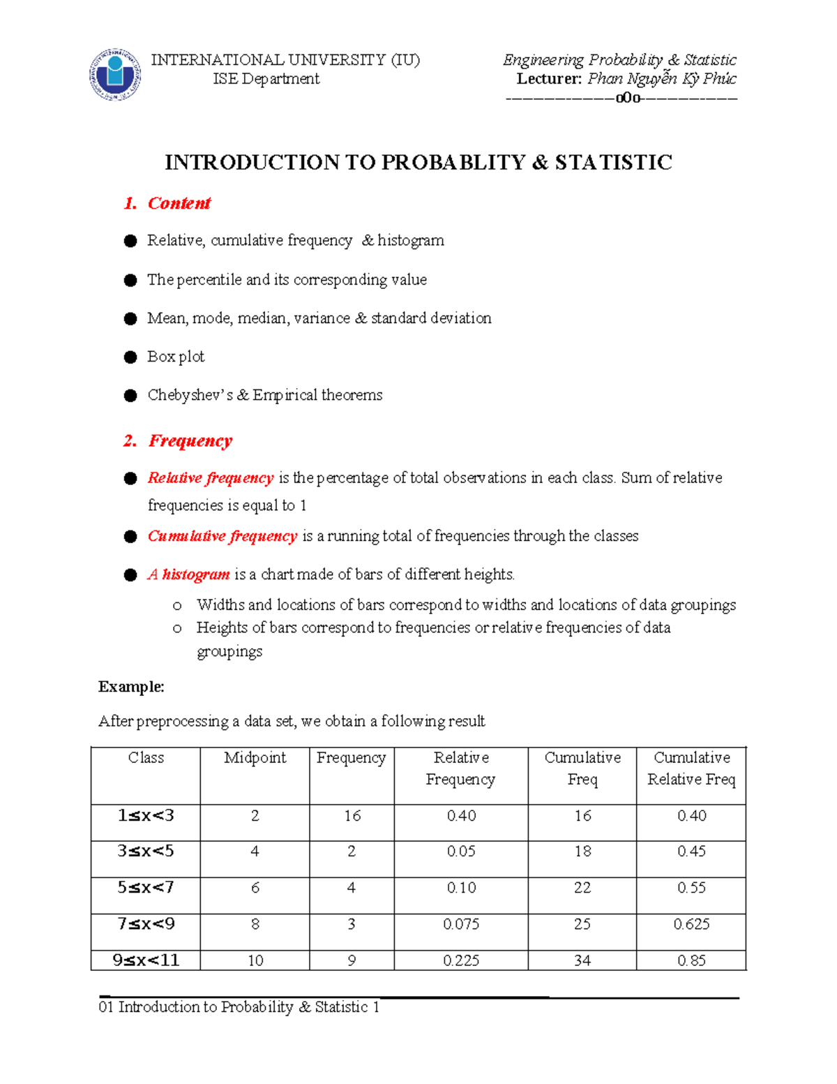 01 Introduction to Probability - ISE Department Lecturer: Phan Nguyễn Kỳ Phúc -o0o- INTRODUCTION ...