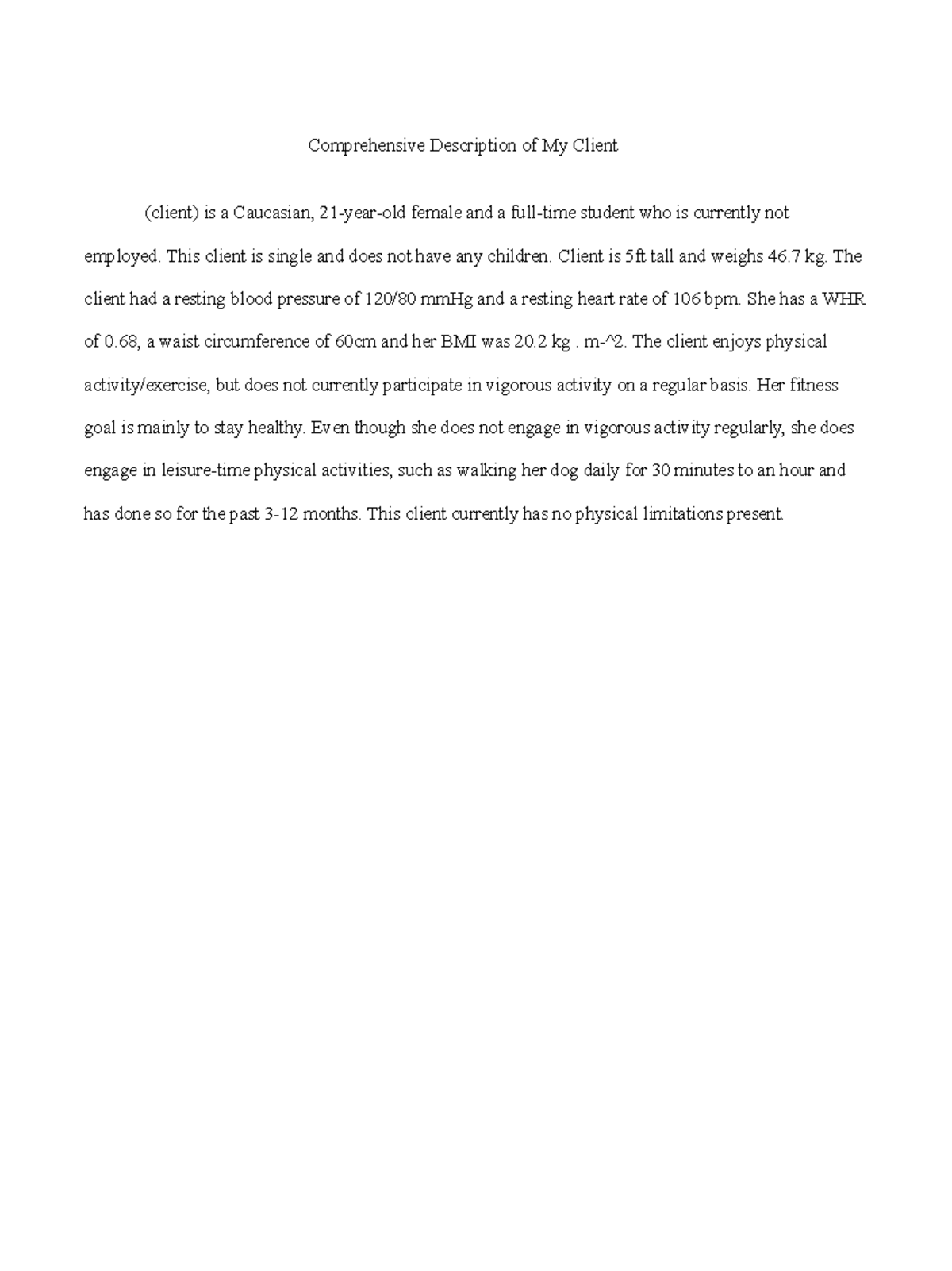 Comprehensive description of my client - Comprehensive Description of ...
