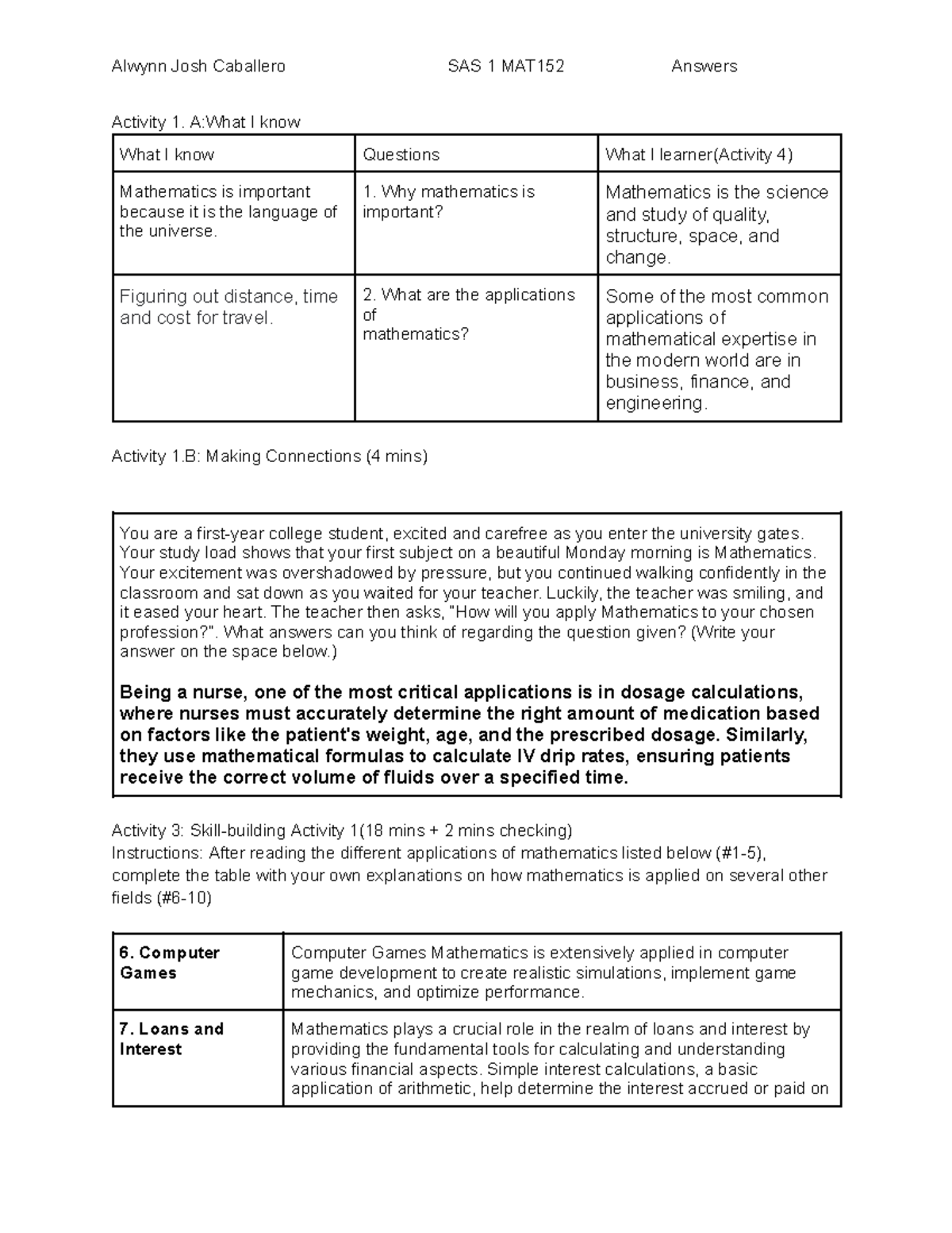 SAS 1 Answers - Alwynn Josh Caballero SAS 1 MAT152 Answers Activity 1 ...