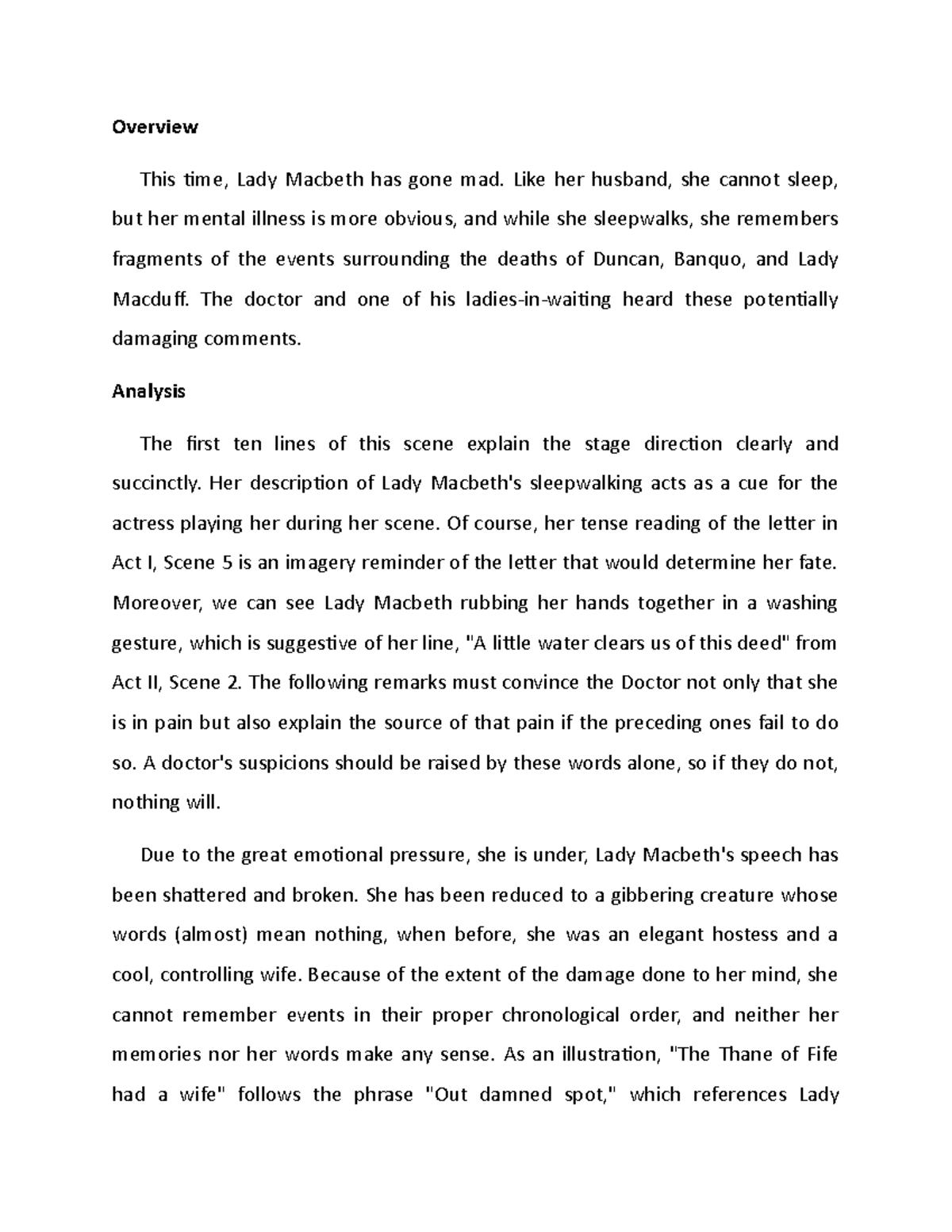 Macbeth act v scene 1 2 and 3 - Overview This time, Lady Macbeth has ...