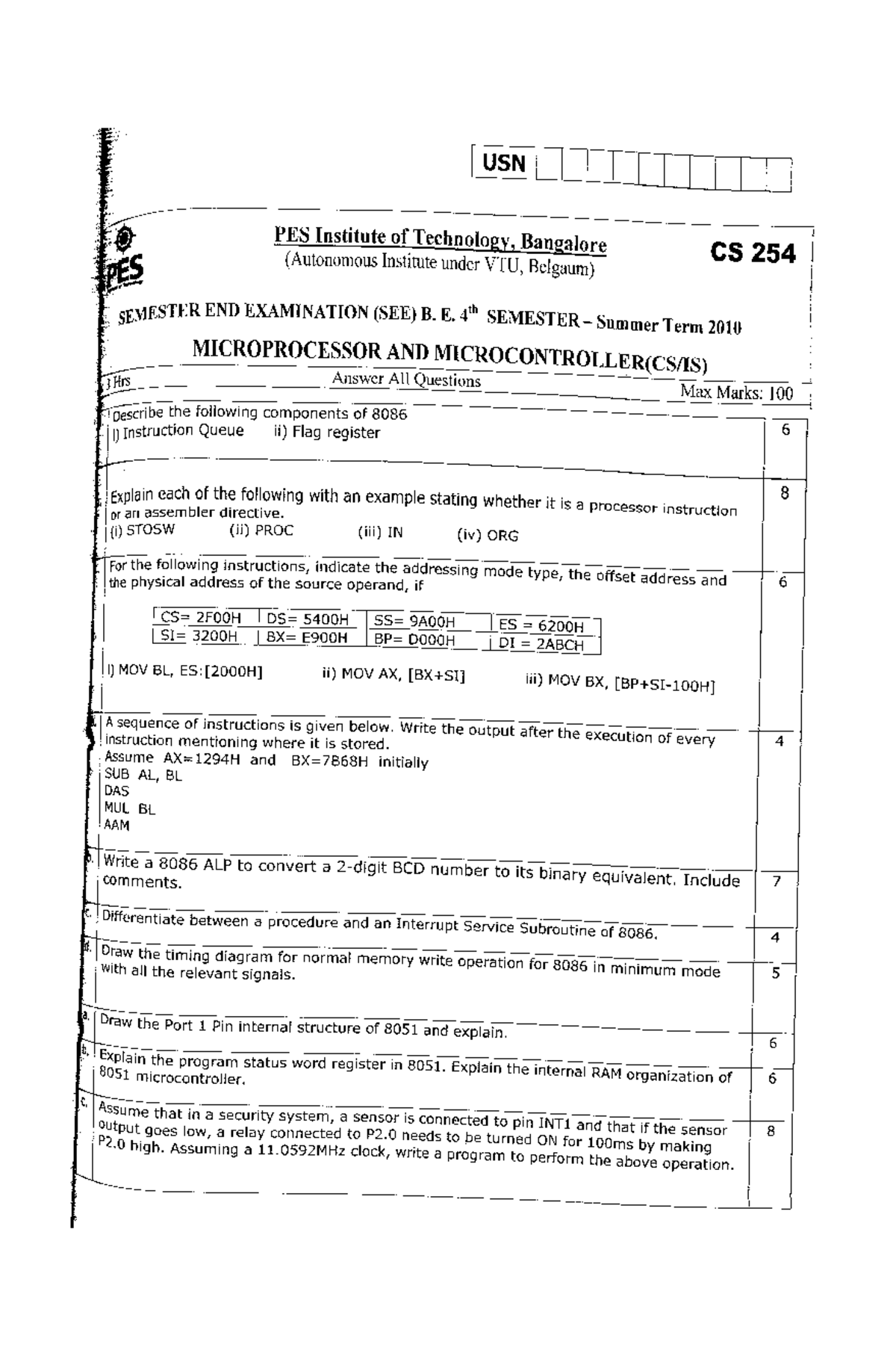 Question Paper PYQ2 - Microprocessor and Computer Architecture - Studocu