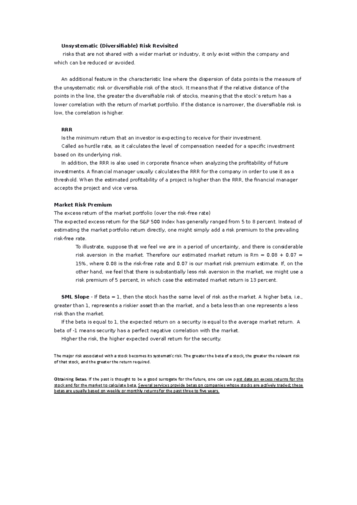 Reporting Notes (CAPM) - Unsystematic (Diversifiable) Risk Revisited ...
