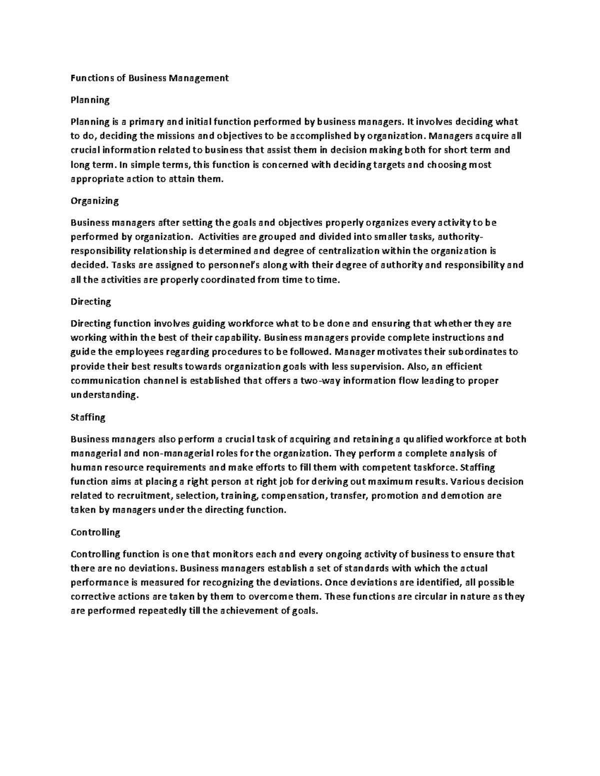 Functions of Business Management - Functions of Business Management ...