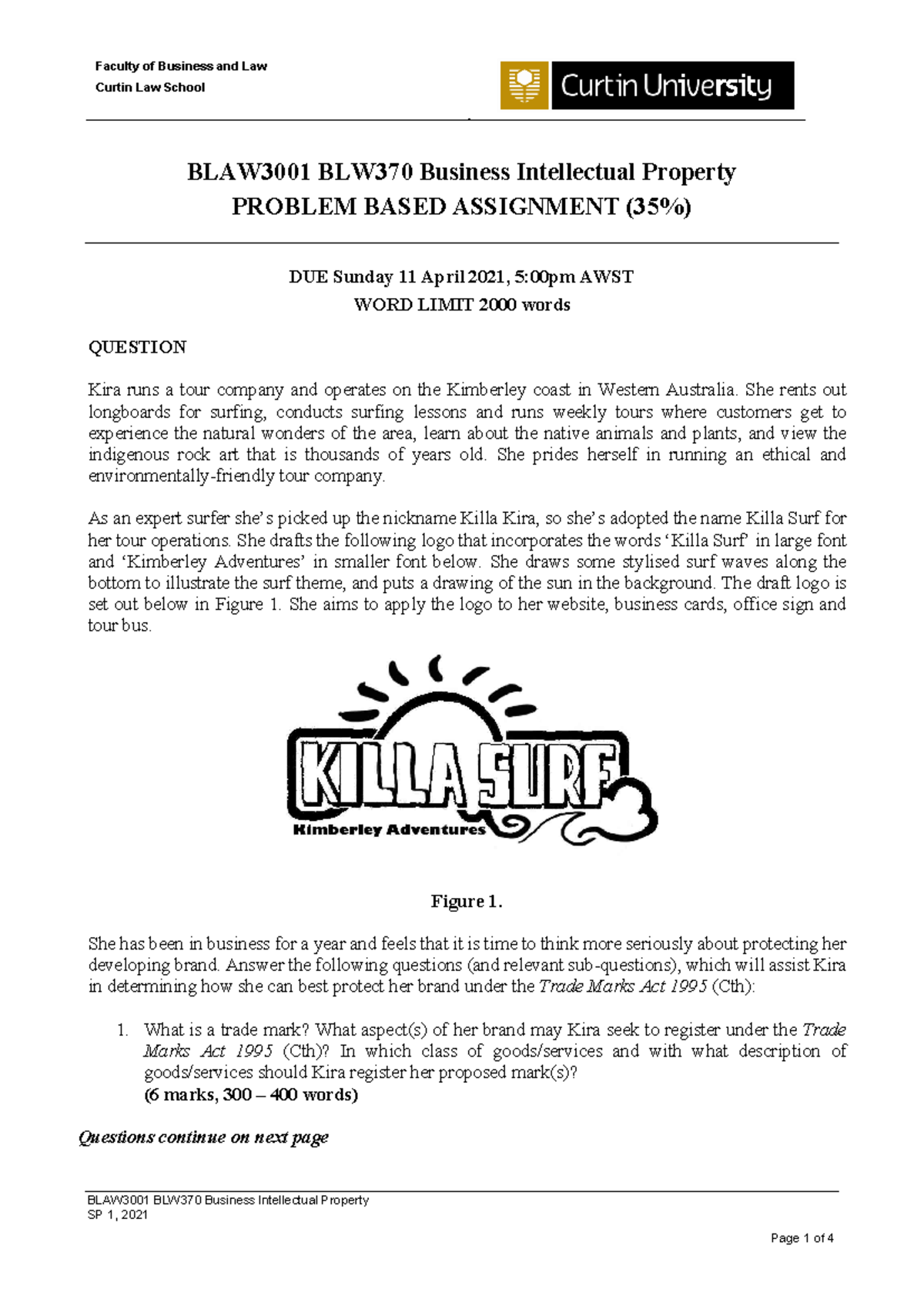 BLAW3001 BLW370 Problem Based Assignment 2021 - Curtin Law School BLAW3001 BLW 370 Business ...
