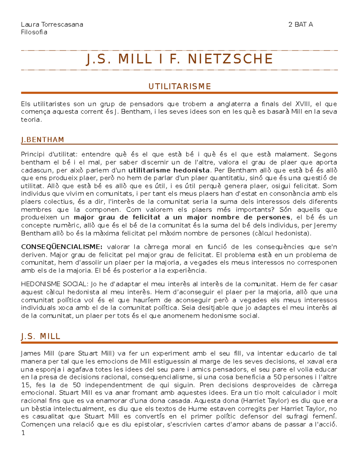 T.8 Mill i Nietzsche - Filosofia J. S. M I L L I F. N I E T Z S C H E ...