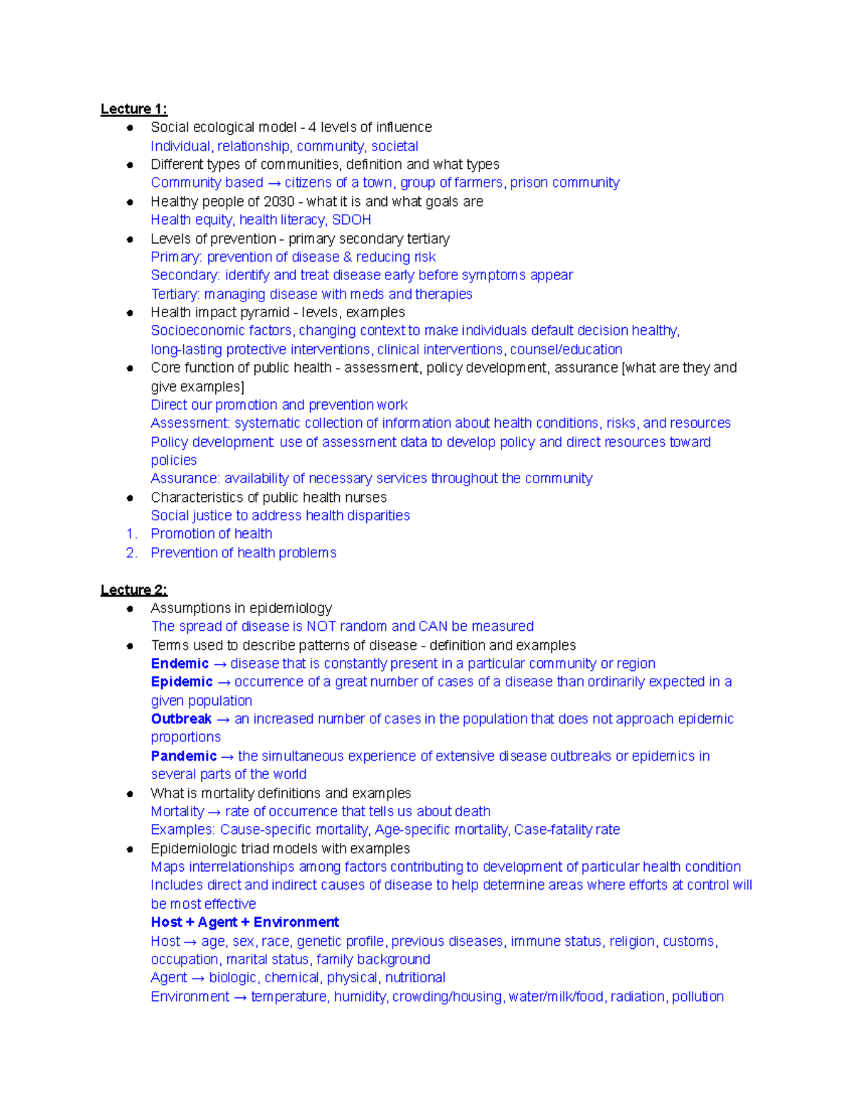 Epi midterm study guide - Lecture 1: Social ecological model - 4 levels ...