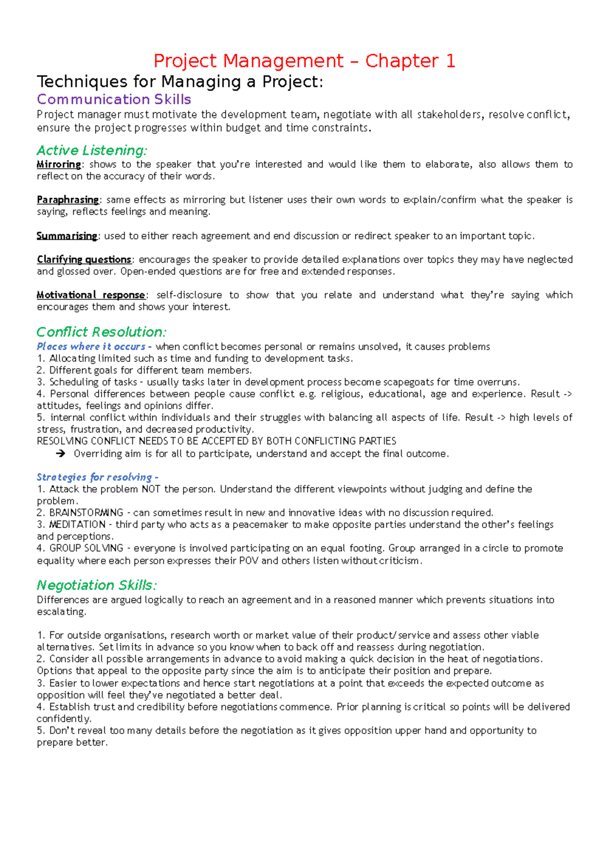 Ipt notes - Project Management – Chapter 1 Techniques for Managing a ...