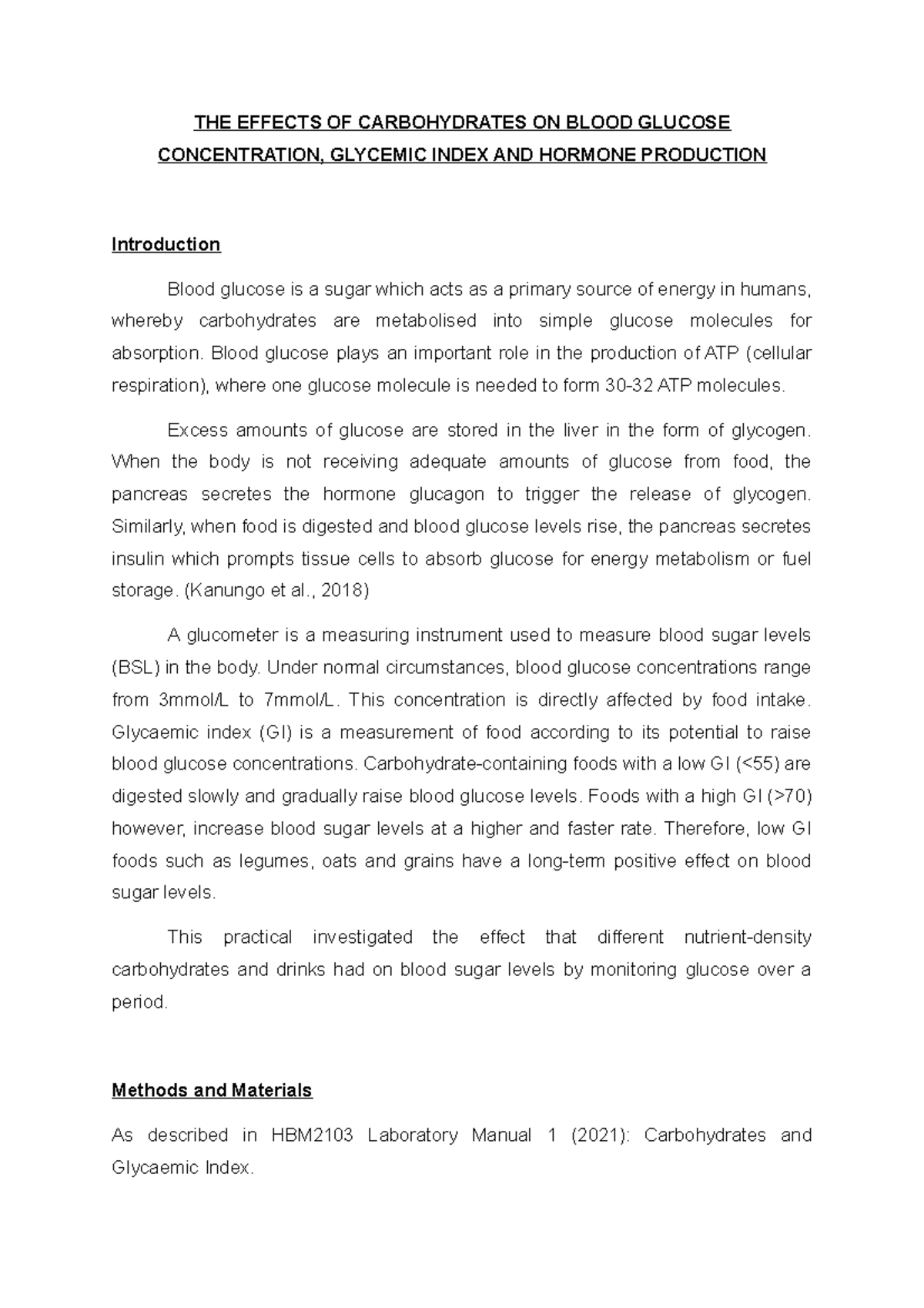 Nutrition Lab Report 1- M. Sadomba (s461519) - THE EFFECTS OF ...