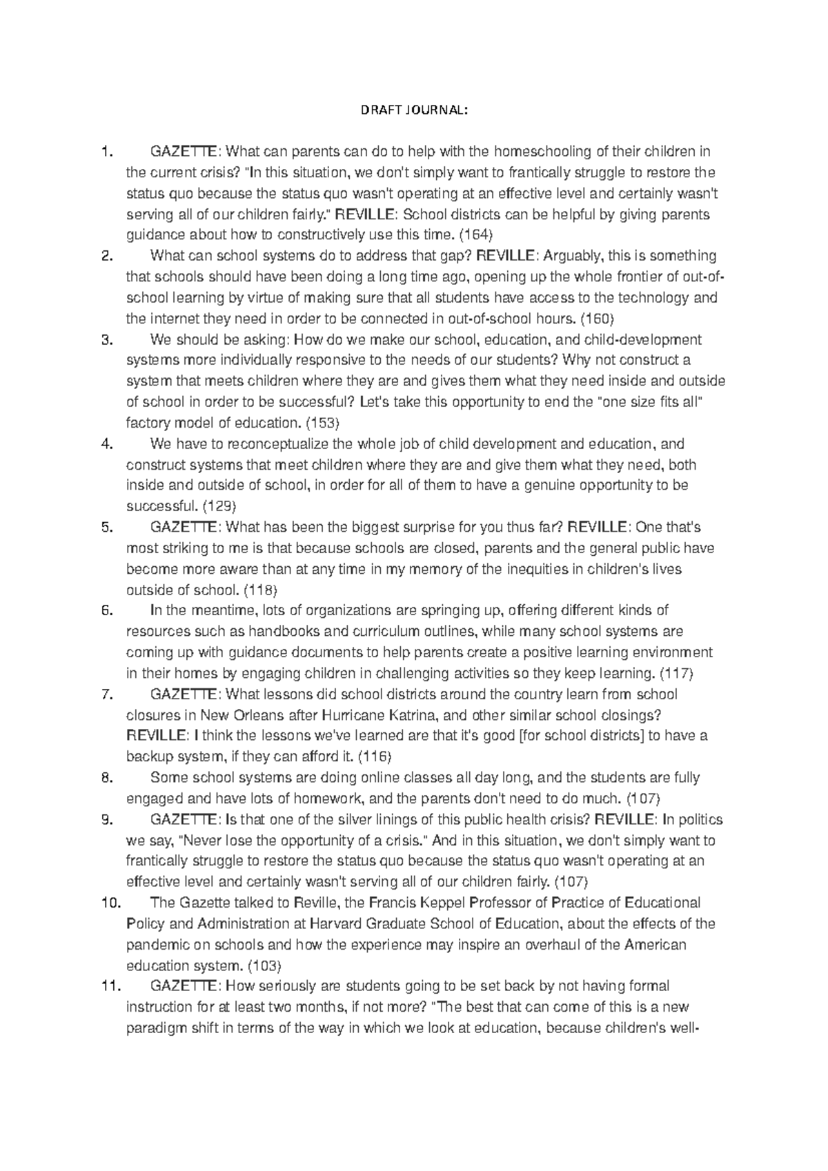 Draft Journal - DRAFT JOURNAL: GAZETTE: What can parents can do to help ...