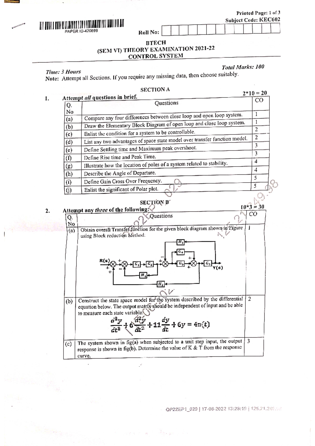 Control system 2021-22 - Btech - Studocu