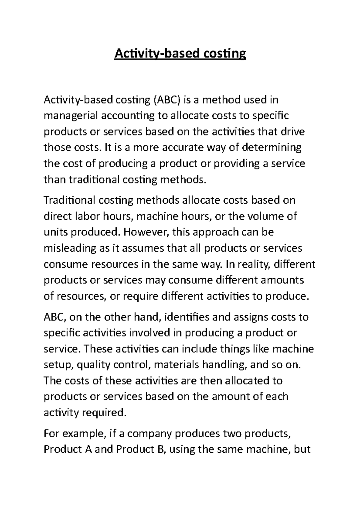 Activity based costing - Activity-based costing Activity-based costing ...