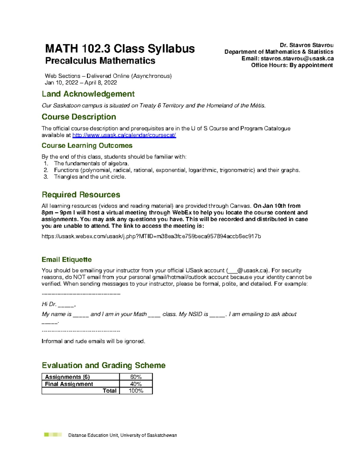 MATH 102-Web Sections Syllabus 2022-01 Stavrou - Distance Education ...