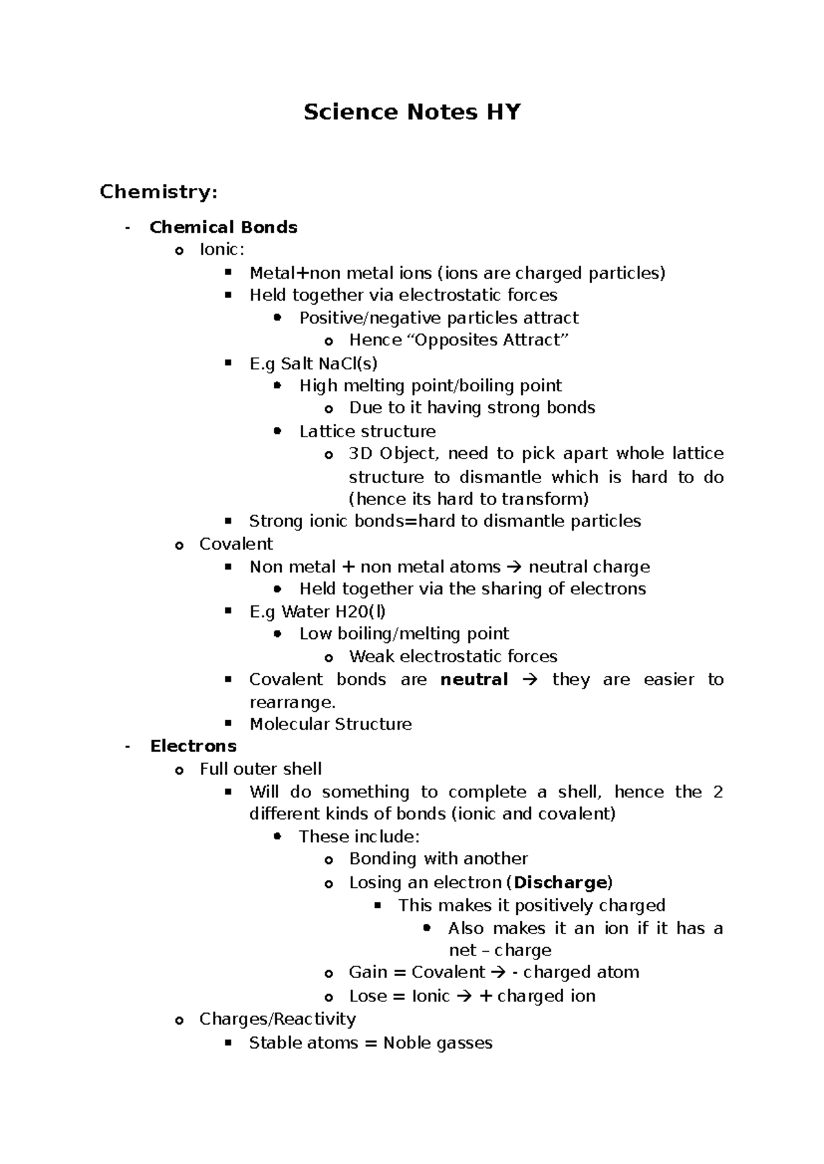 Science Notes HY - Chem and Genetics - Science Notes HY Chemistry ...