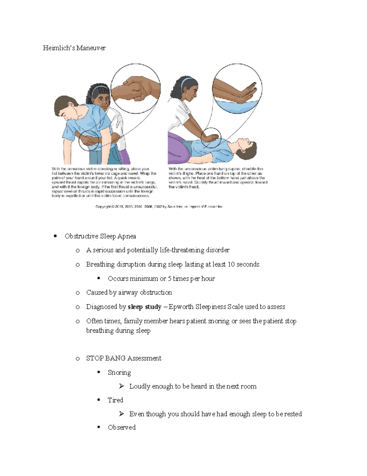 AC3 EXAM 4 SG2 - Exam 4 study guide - Heimlich’s Maneuver Obstructive ...