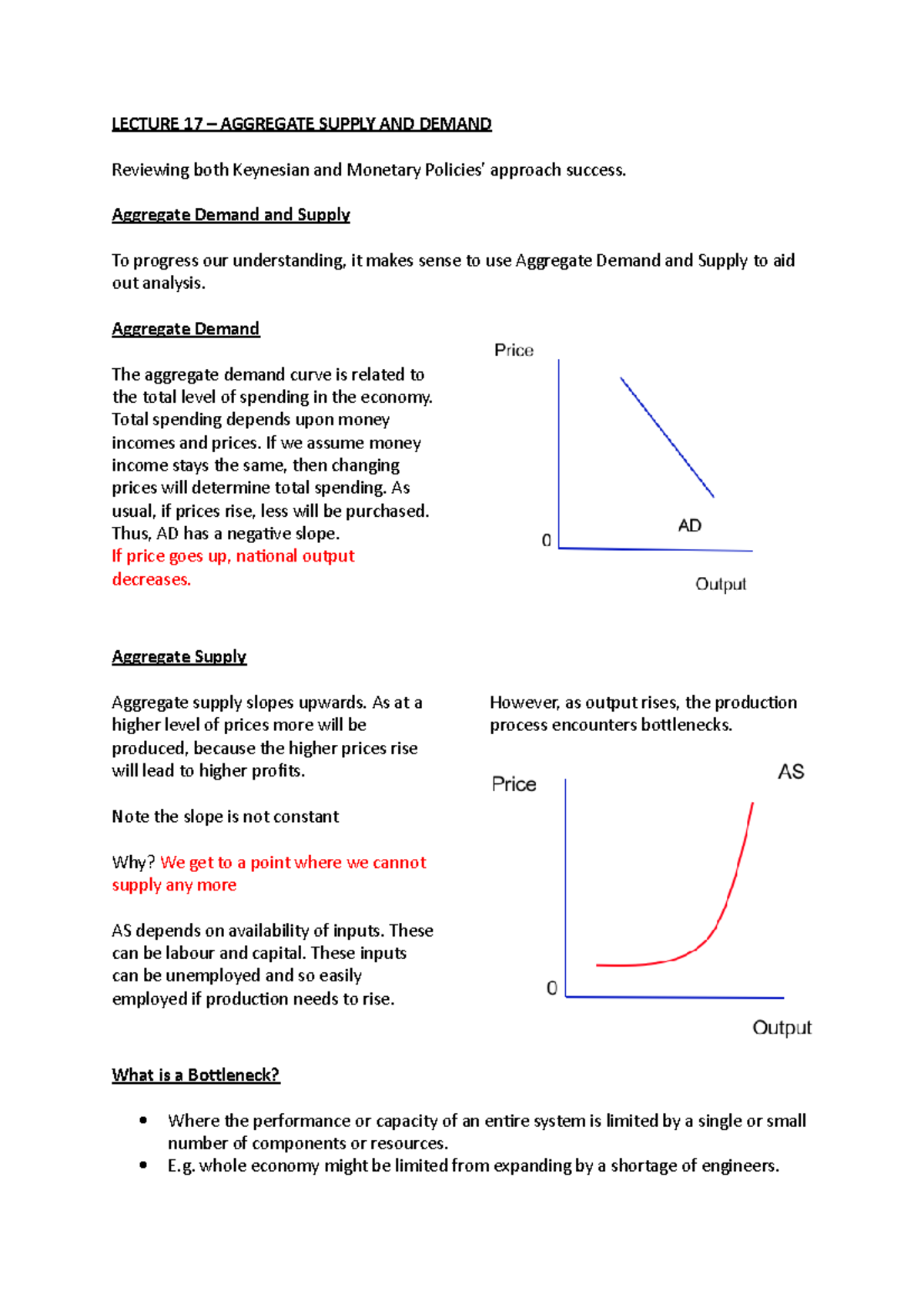 Lecture 17 - Aggregate Supply AND Demand - LECTURE 17 – AGGREGATE ...