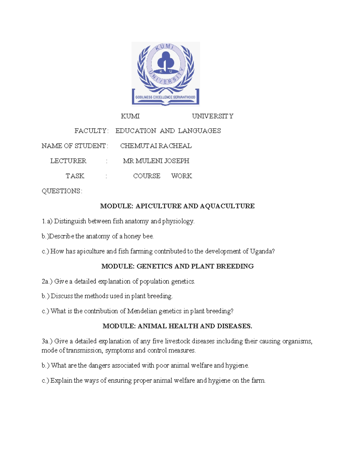 Agriculture Best - STUDENT BASED - KUMI UNIVERSITY FACULTY: EDUCATION ...