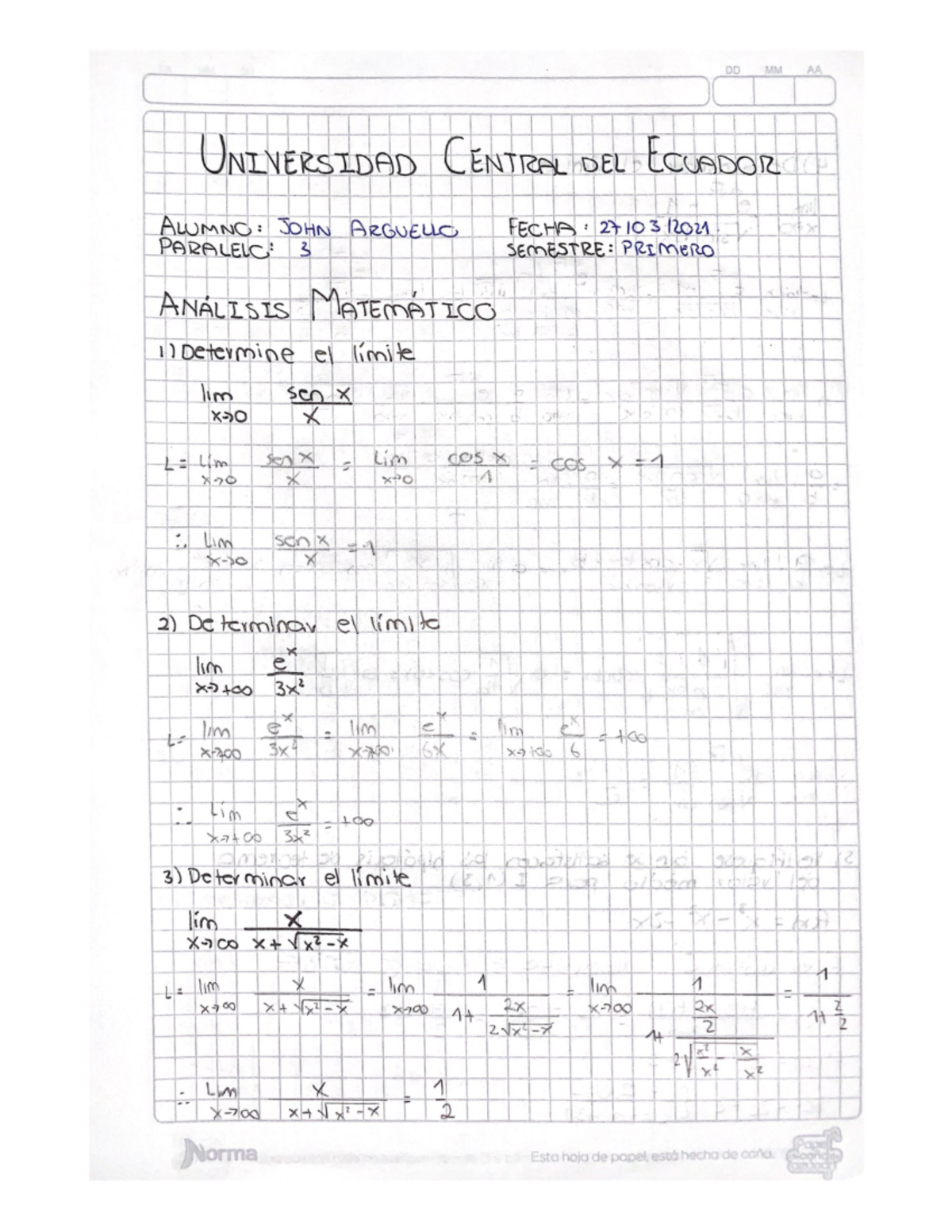 Arguello John Tarea 16 - Deber analisis m - Analisis Matematico - Studocu