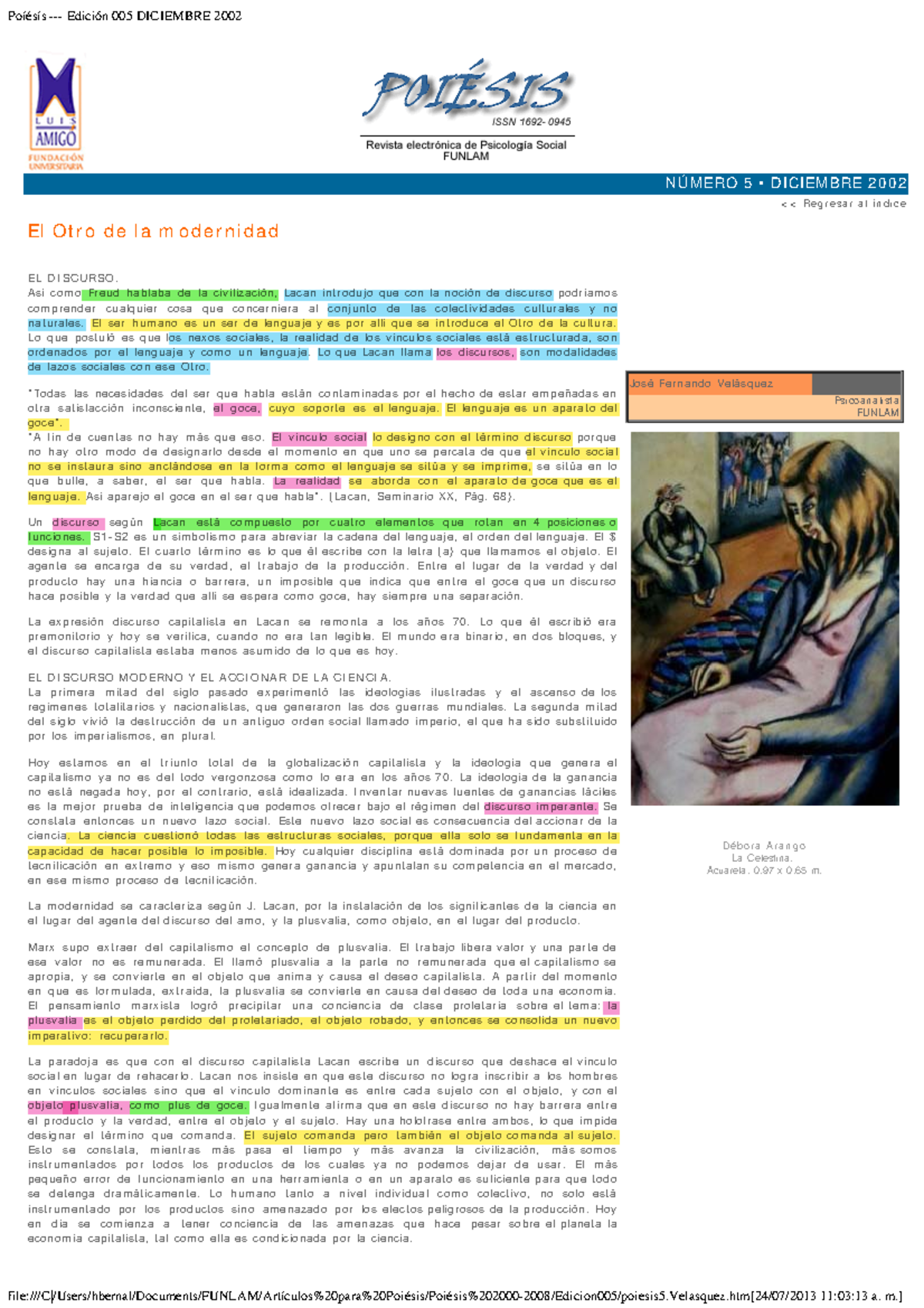 El Otro de la Modernidad Jose Fernando Velasquez - José Fer nando ...