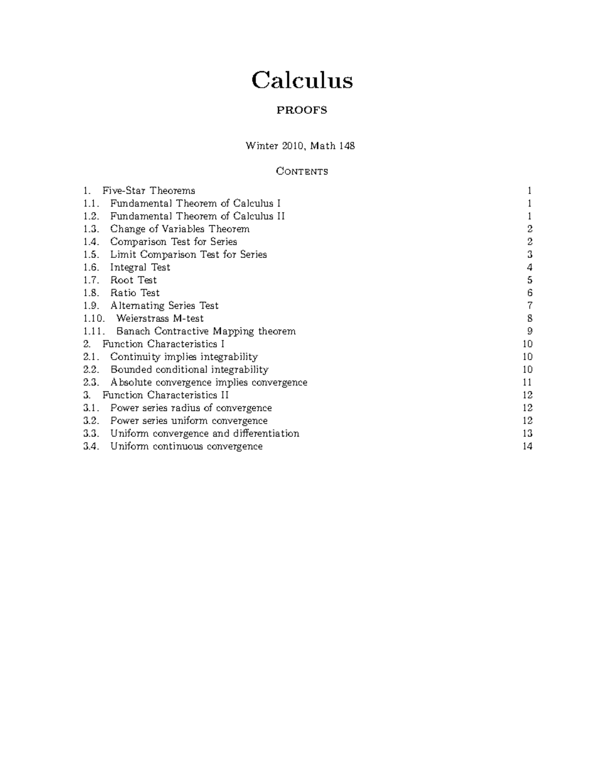 Summary - proofs - Calculus PROOFS Winter 2010, Math 148 Contents 1 ...
