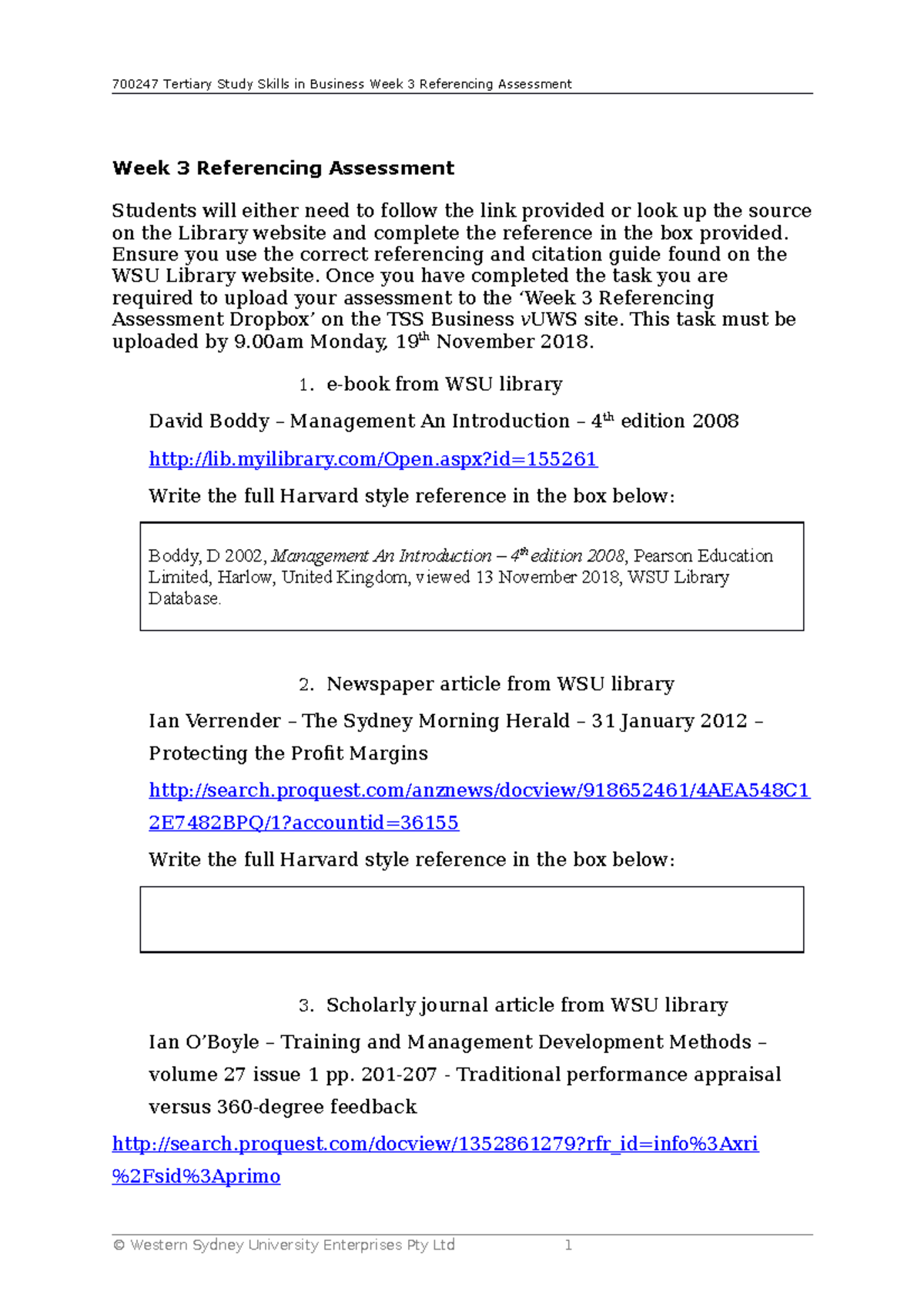 Tertiary Study Skills in Business Assessment - 700247 Tertiary Study ...