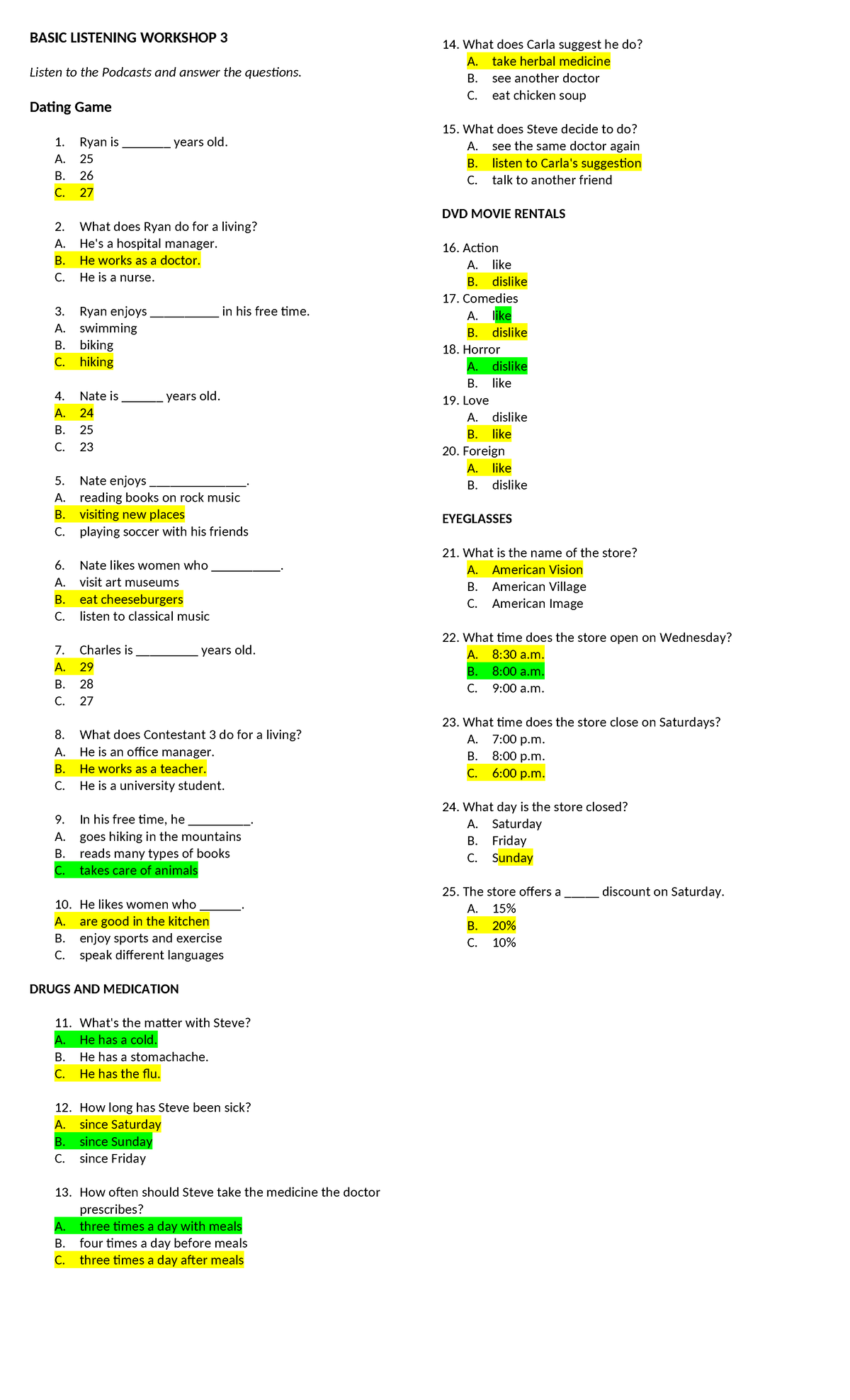 Basic Listening Workshop 3 - BASIC LISTENING WORKSHOP 3 Listen to the ...