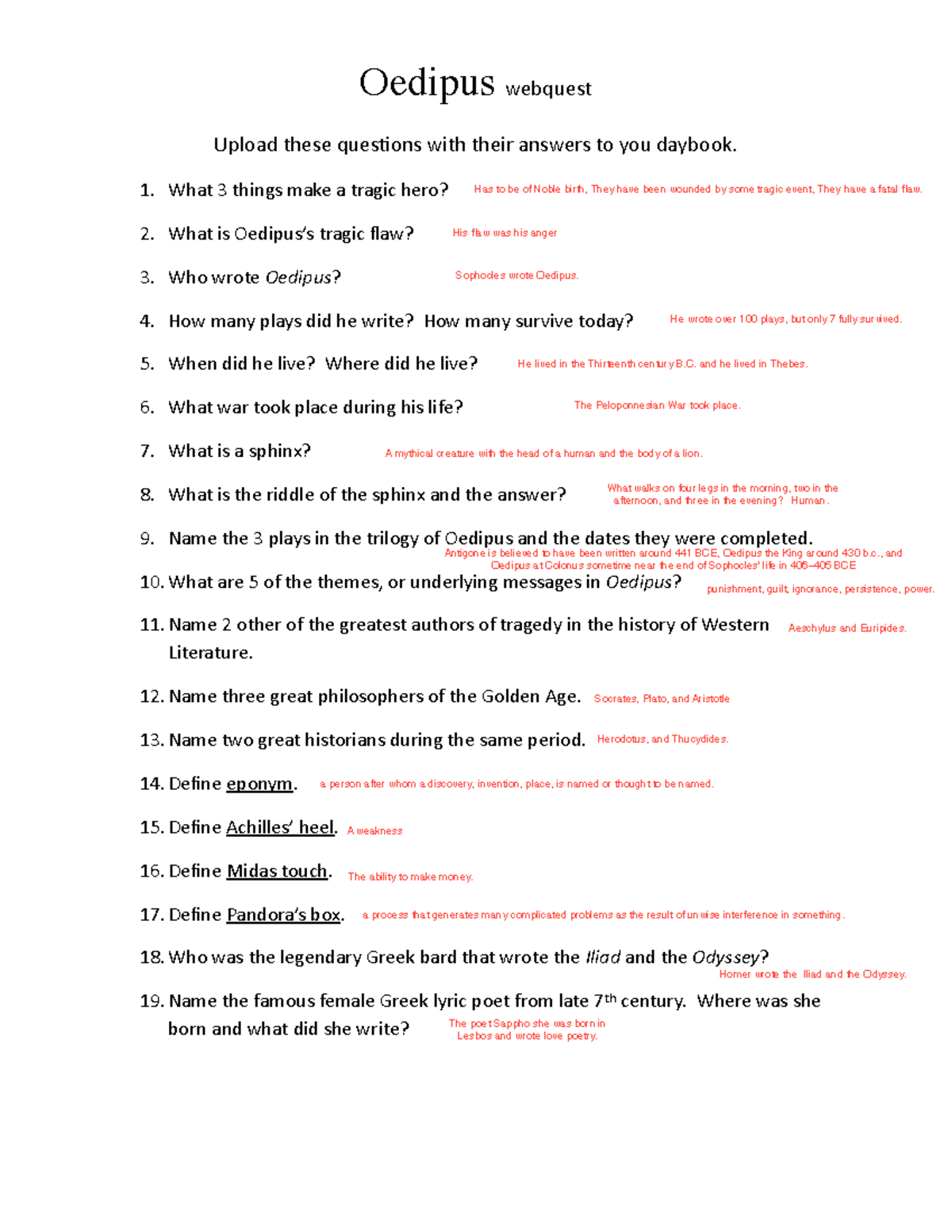 Oedipus webquest-1 - Assigment - Oedipus webquest Upload these ques0ons ...